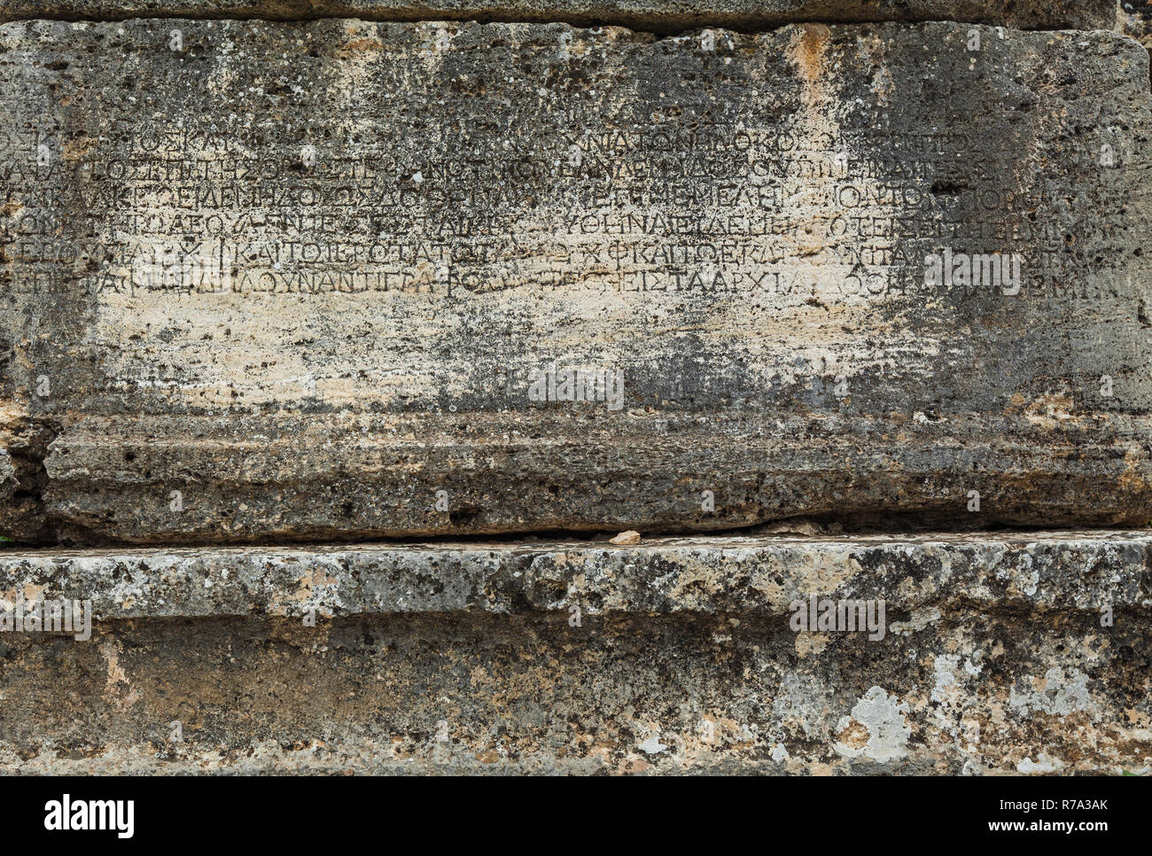 Stone plate with inscriptions in ancient city Hierapolis Stock Photo ...