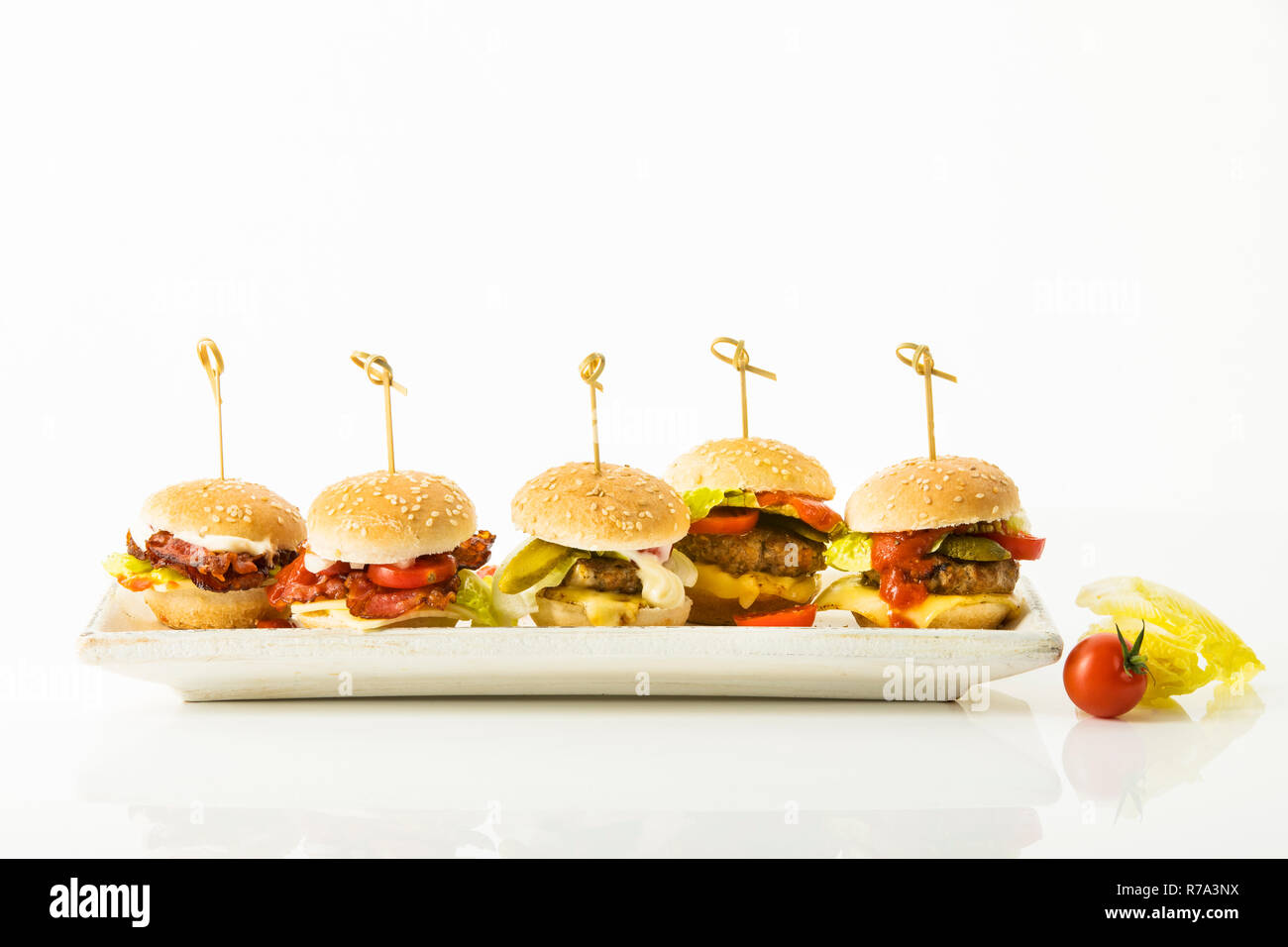 mini burger on a white background Stock Photo - Alamy