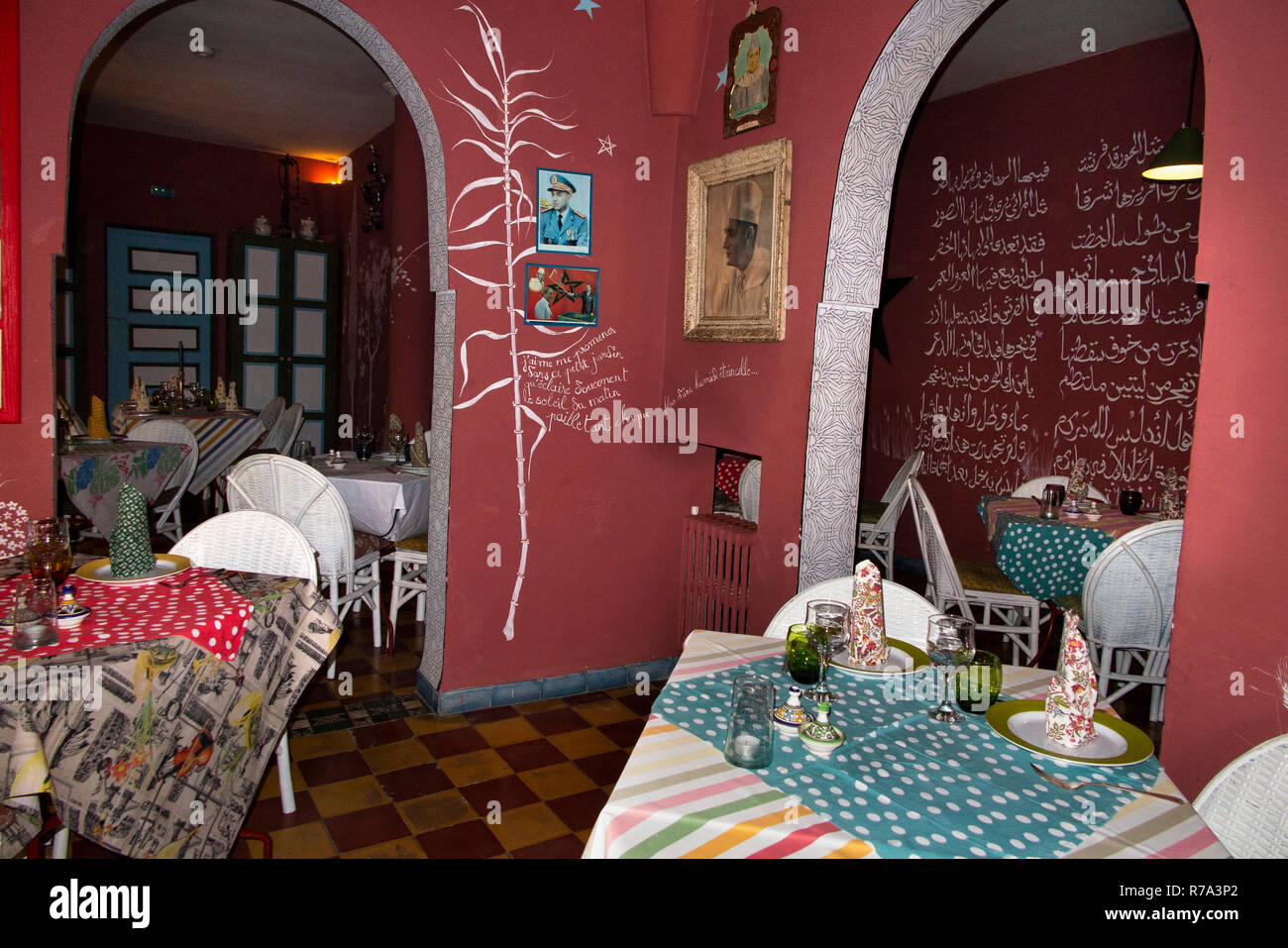 Morocco, Fes, Fes el Bali, Fes Café, interior decoration of upmarket ...