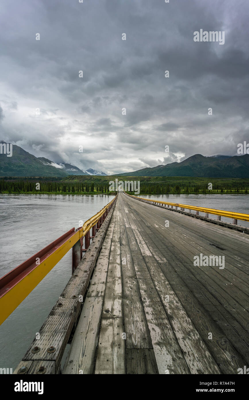 Bridge over Susitna river under the clouds, Alaska Stock Photo - Alamy