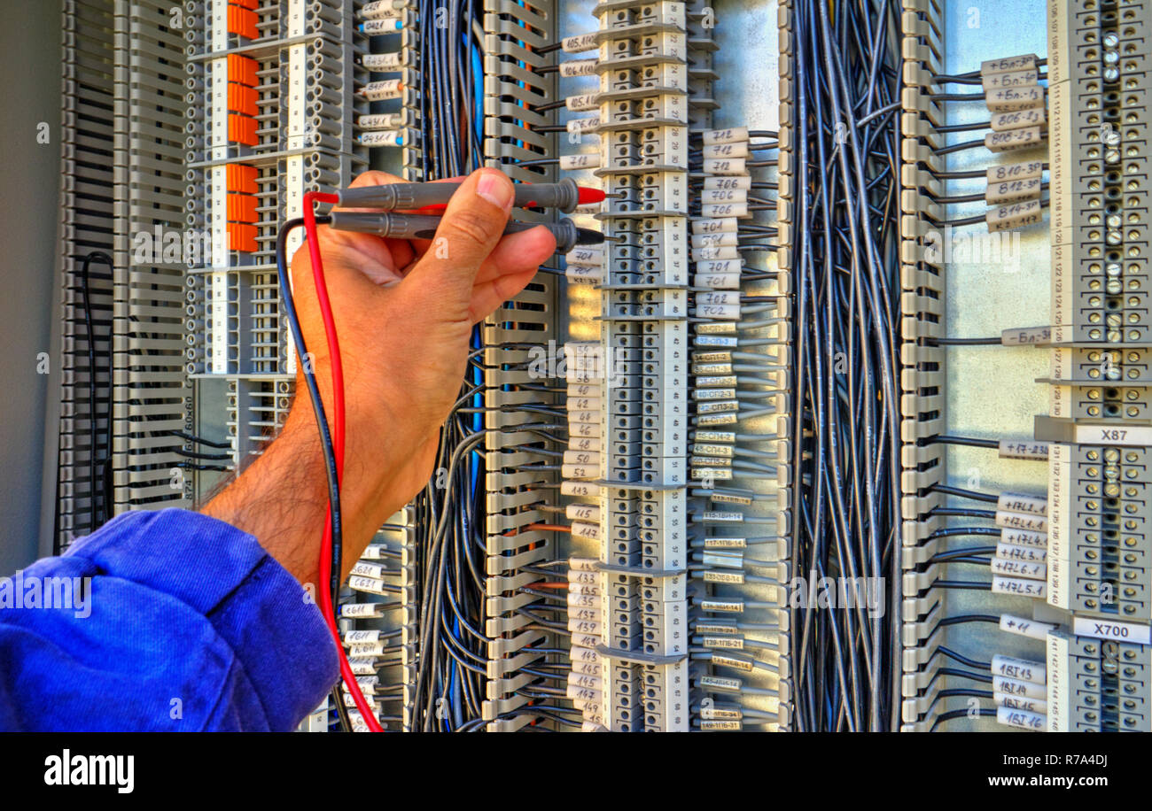 Control panel with terminals and wires inside view Stock Photo - Alamy