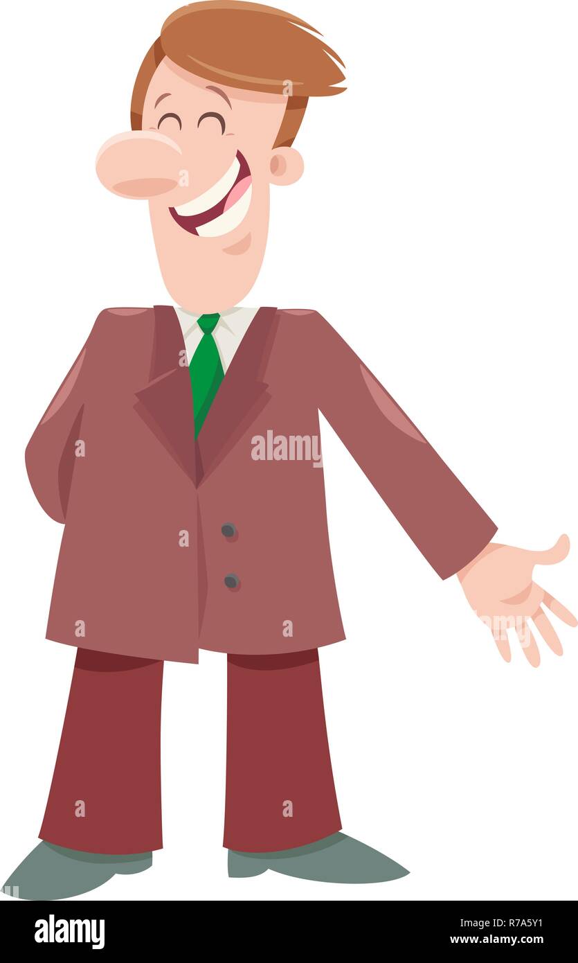 Cartoon Illustration of Happy Man or Comic Businessman Character Stock ...
