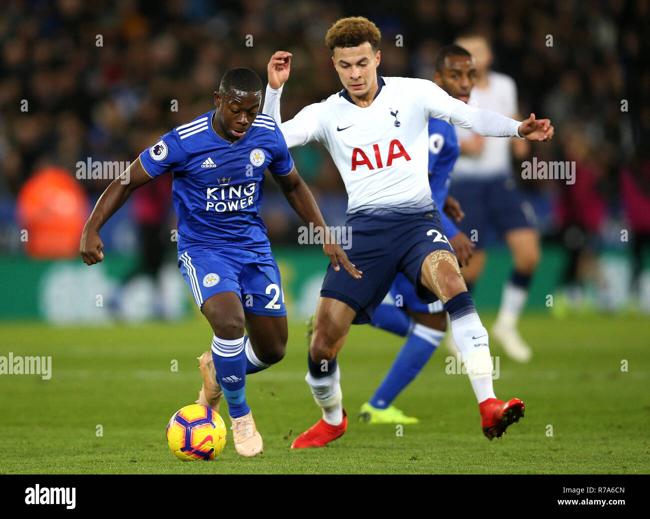 Leicester City's Nampalys Mendy (left) and Tottenham Hotspur's Dele Alli battle for the ball ...