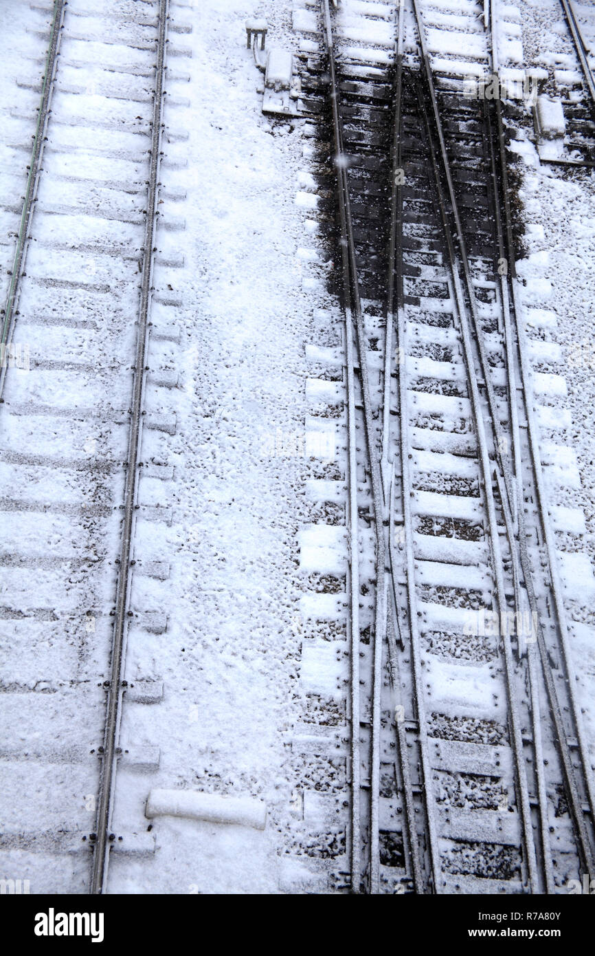 Snow rail track railway winter rail line station perspective hi-res ...
