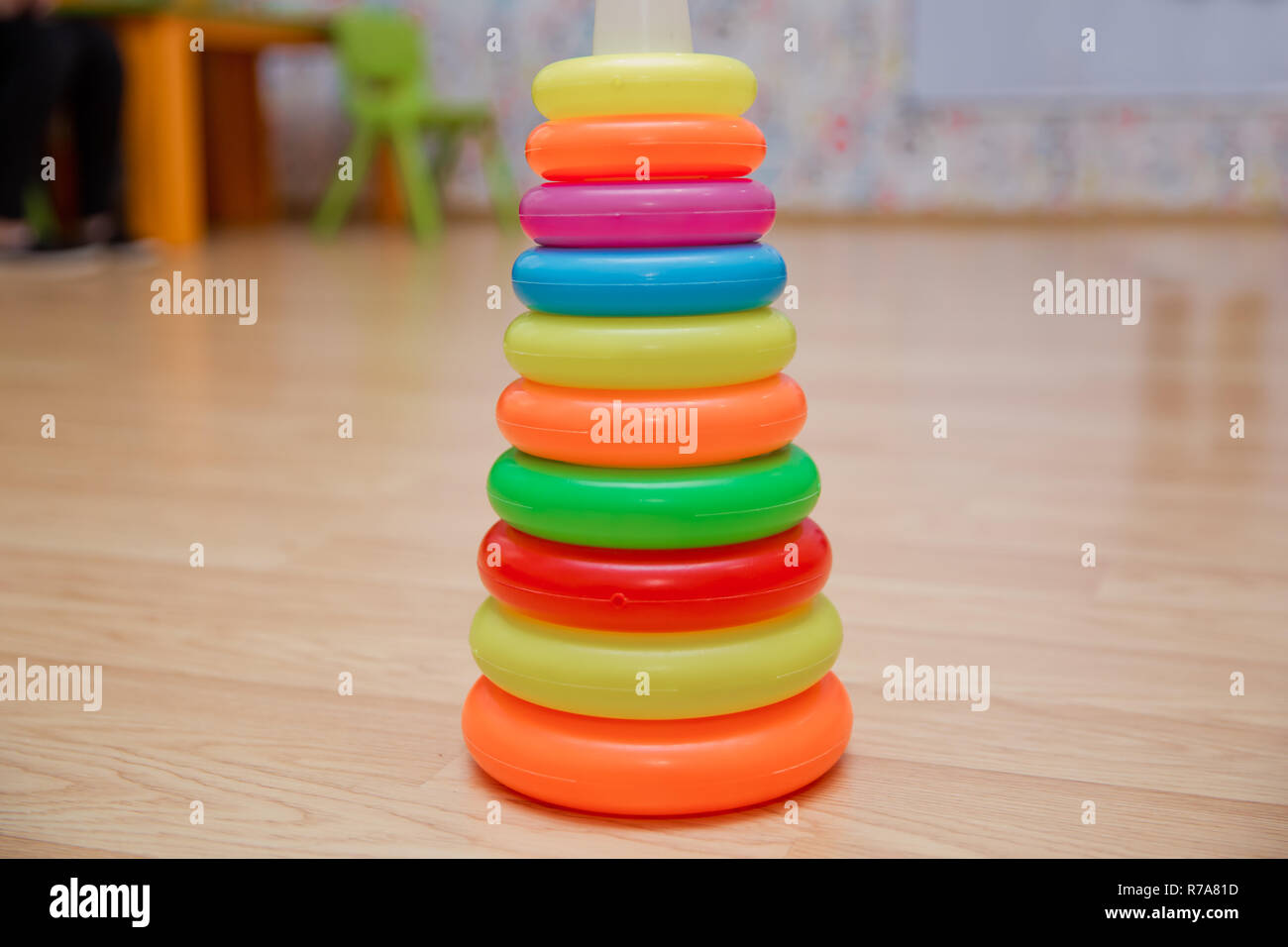 Colorful Pyramid of Stacked Circular Blocks . Pyramid build from ...