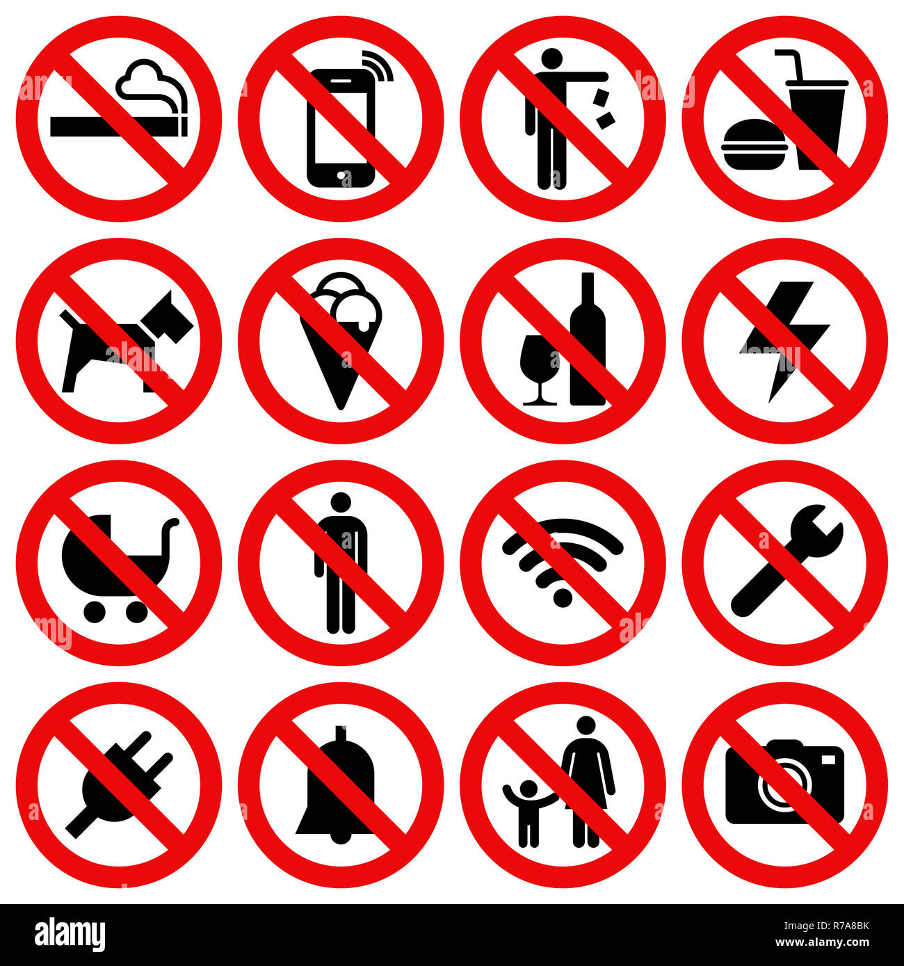 Set of Prohibited No Stop Sign isolated on white background Stock Photo ...