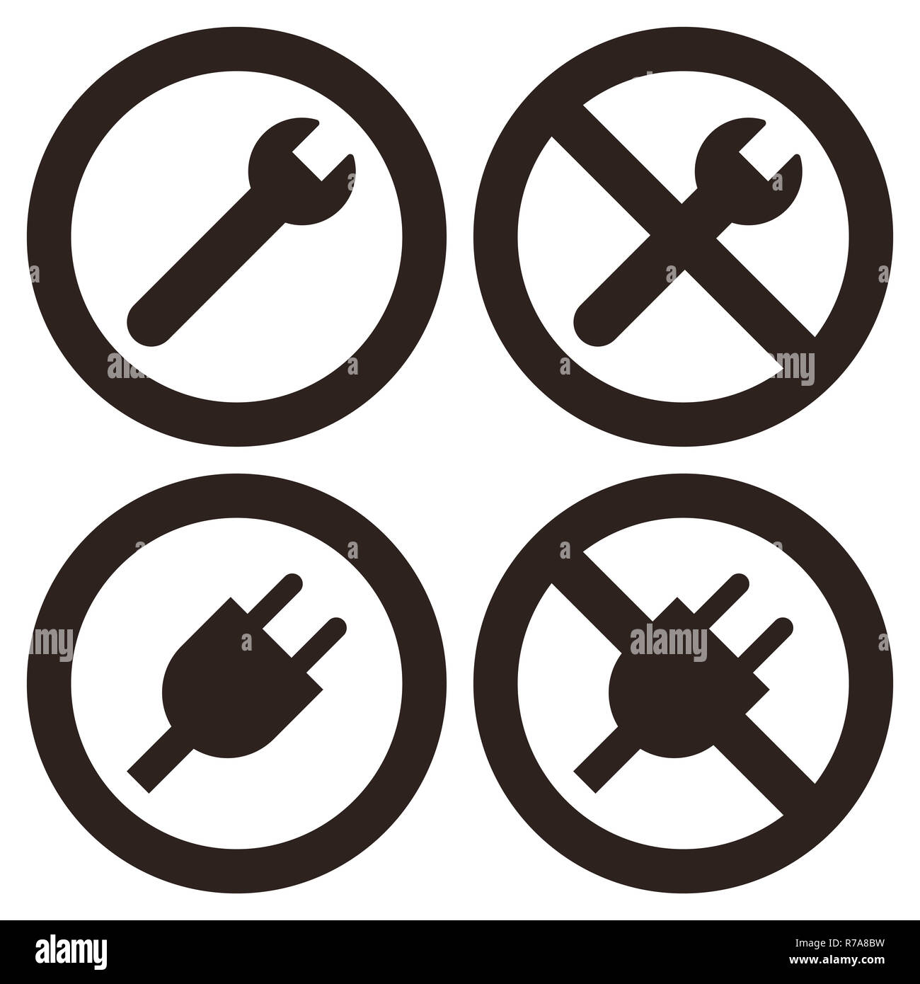 Repair and plug symbols isolated on white background Stock Photo - Alamy