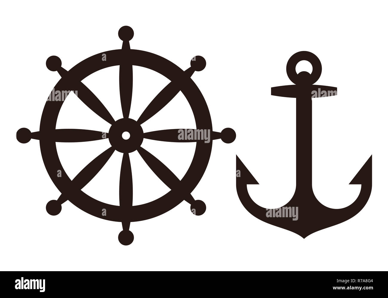 Rudder and anchor sign isolated on white background Stock Photo - Alamy