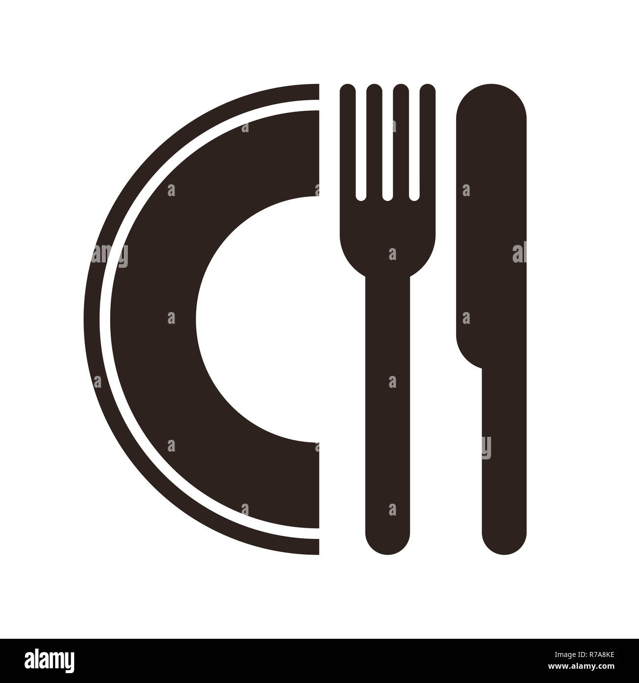 Plate, knife and fork sign isolated on white background Stock Photo - Alamy