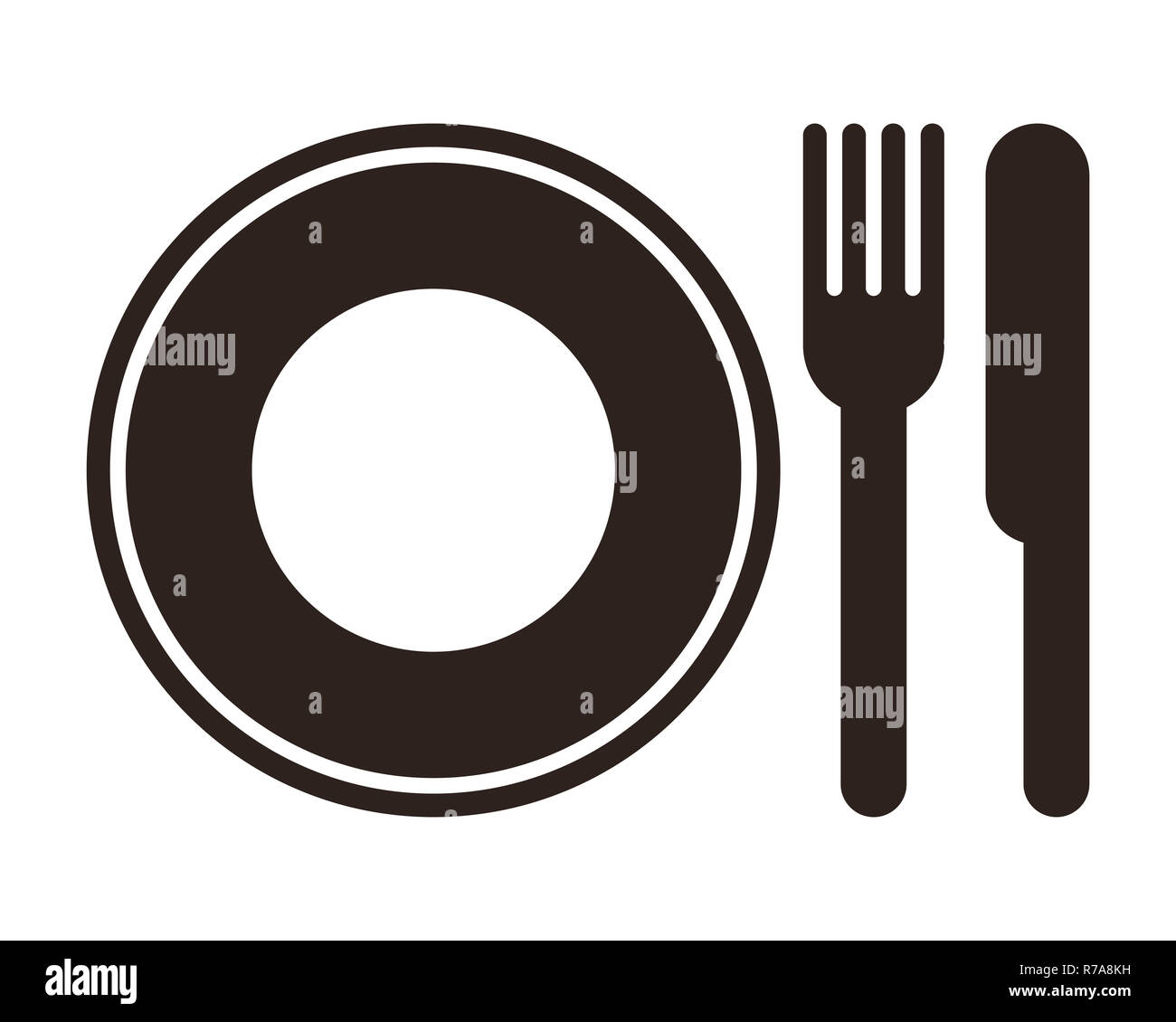Plate, knife and fork sign isolated on white background Stock Photo - Alamy