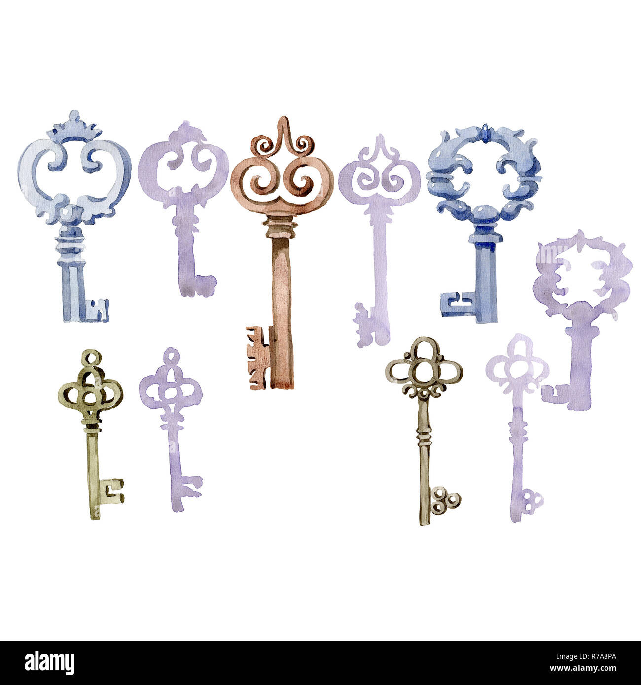 Isolated old keys illustration element. Watercolor background ...