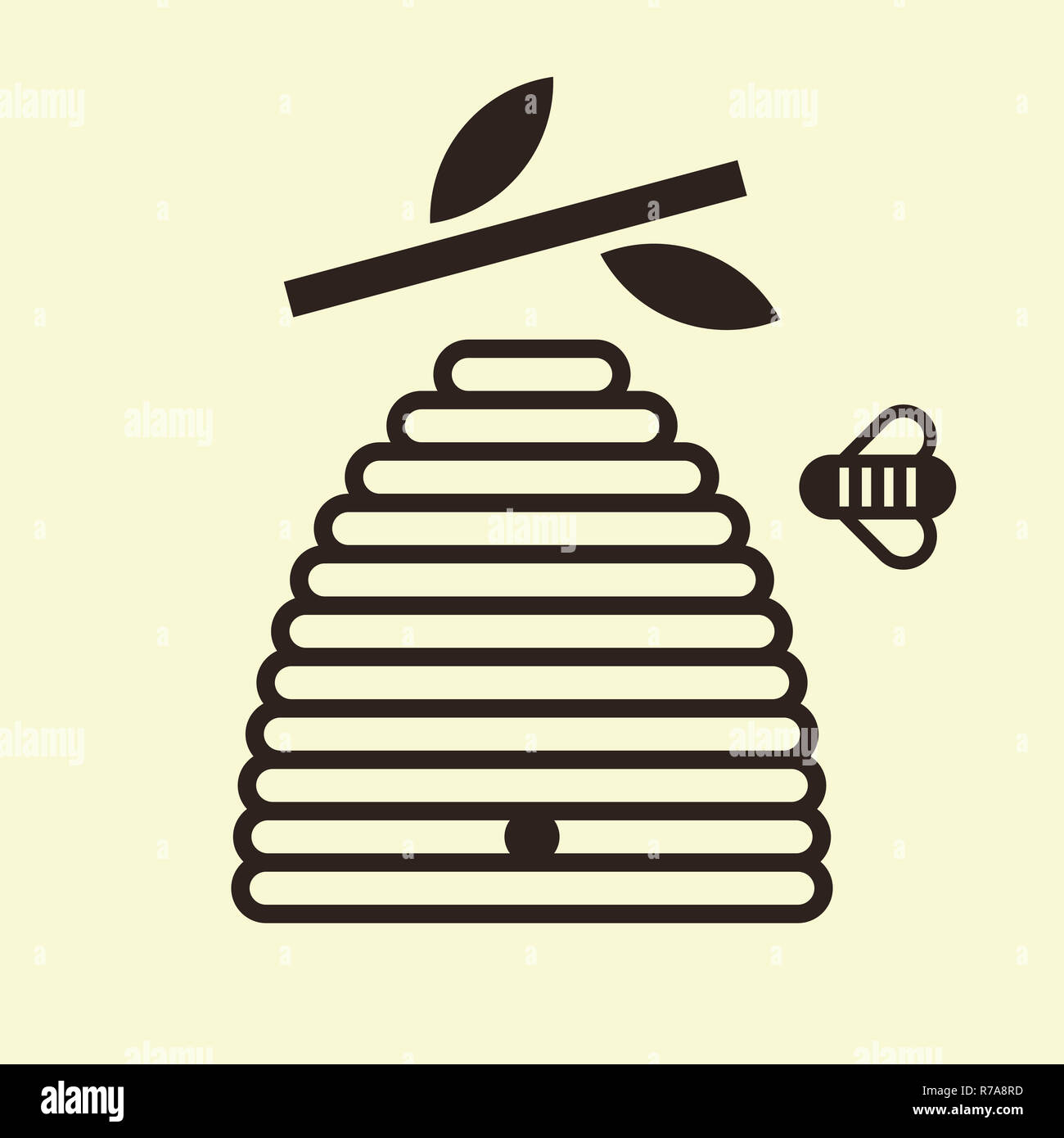 Beehive and bee. Beekeeping symbol isolated on white background Stock ...