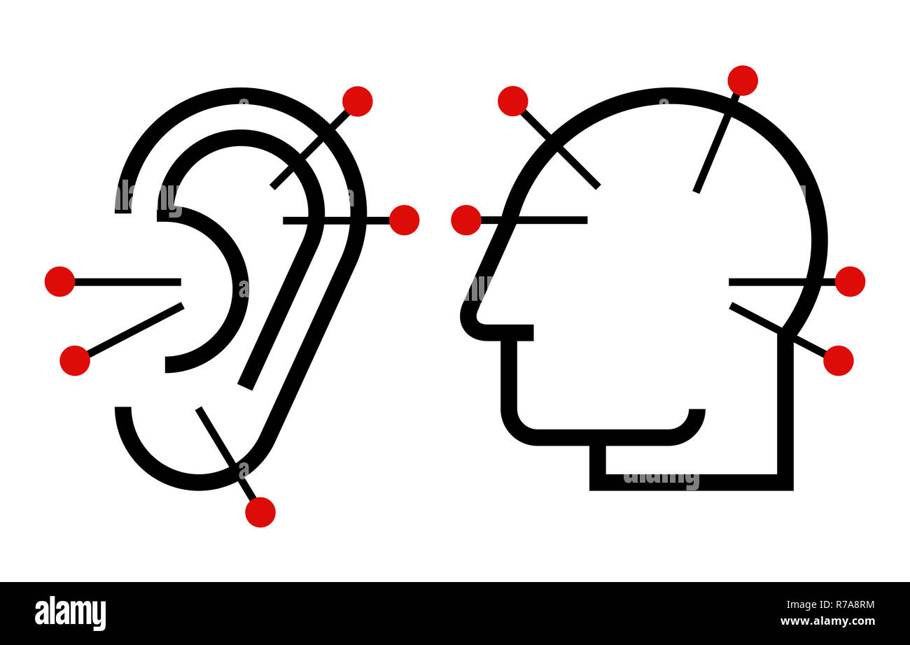 Ear and head acupuncture. Acupuncture symbol isolated on white ...