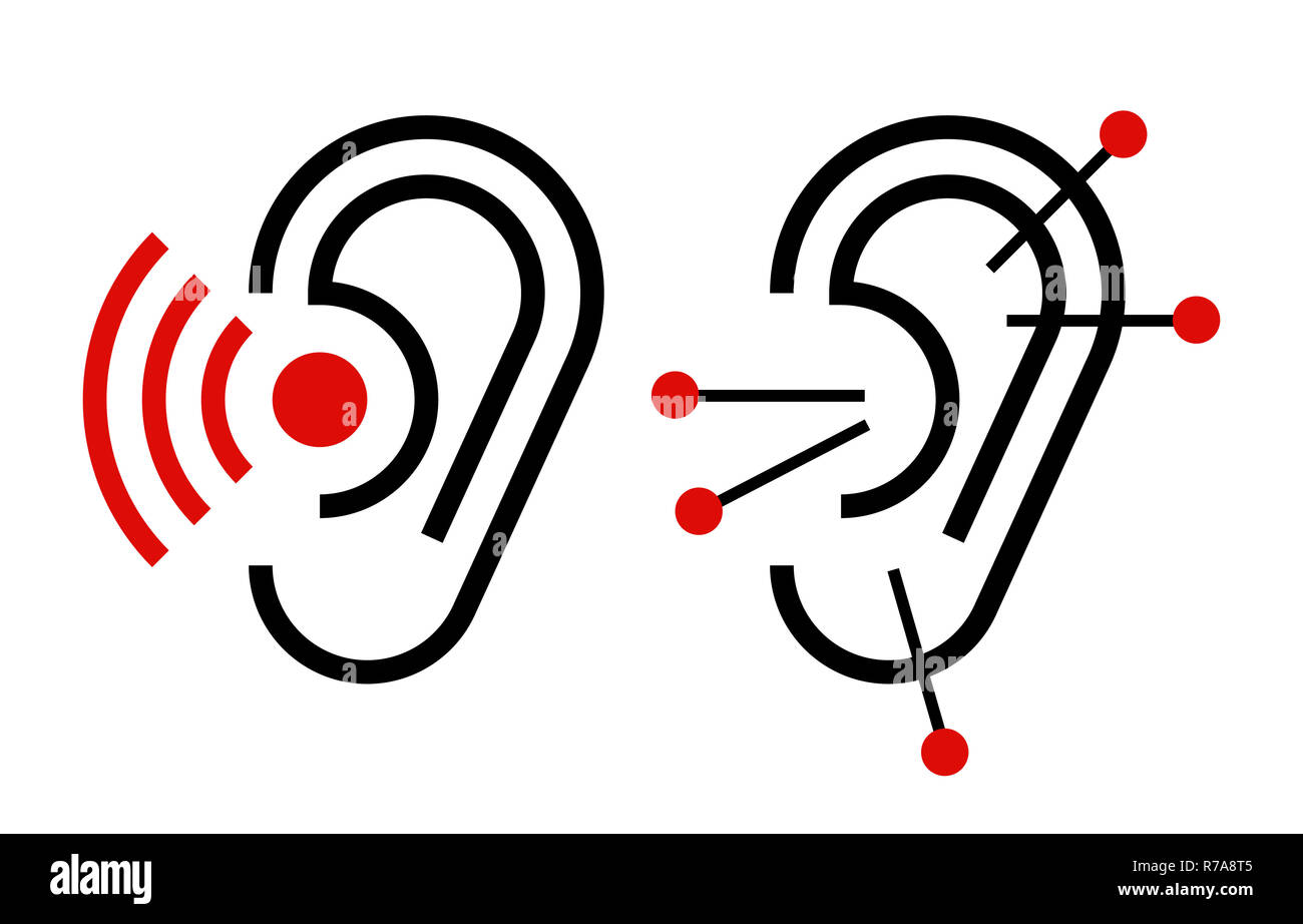 Ear acupuncture and hearing aid icon. Hearing symbol isolated on white ...