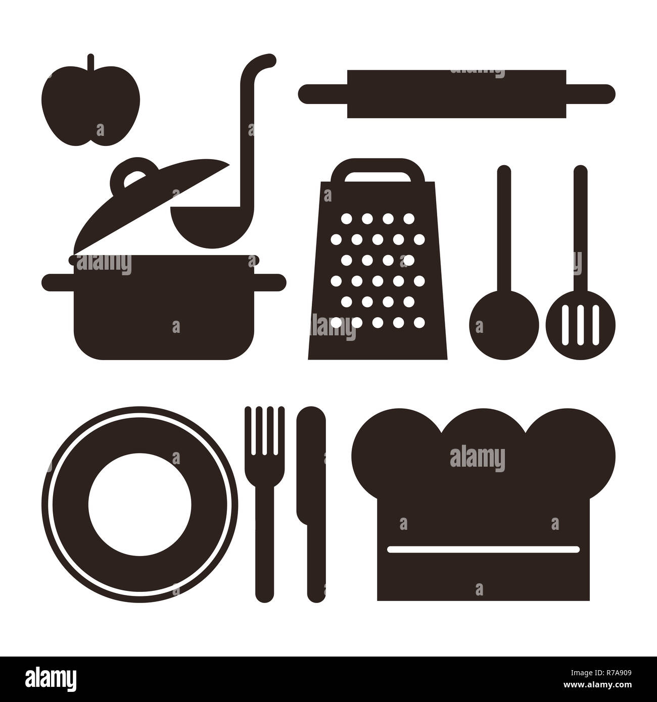 Kitchen utensil set isolated on white background Stock Photo - Alamy