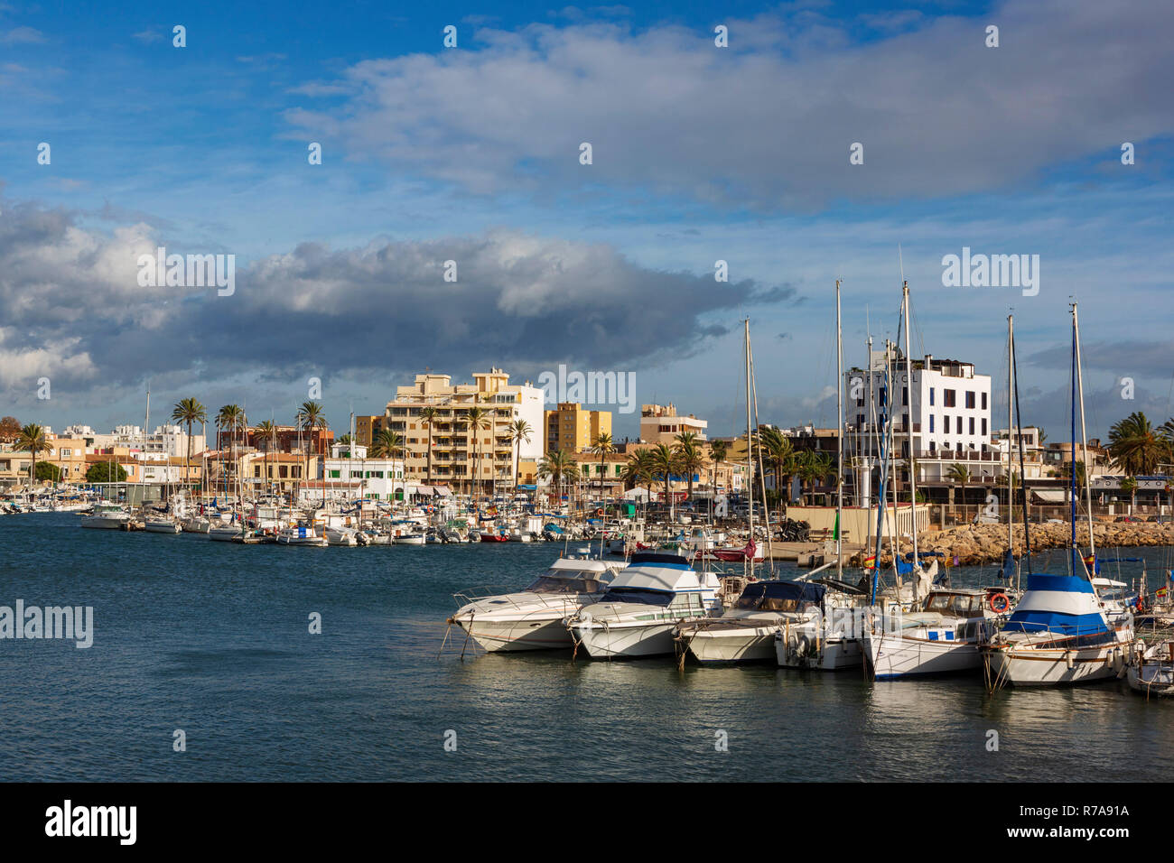 View of Portixol harbour and marina, Palma, Palma de Mallorca, Mallorca ...