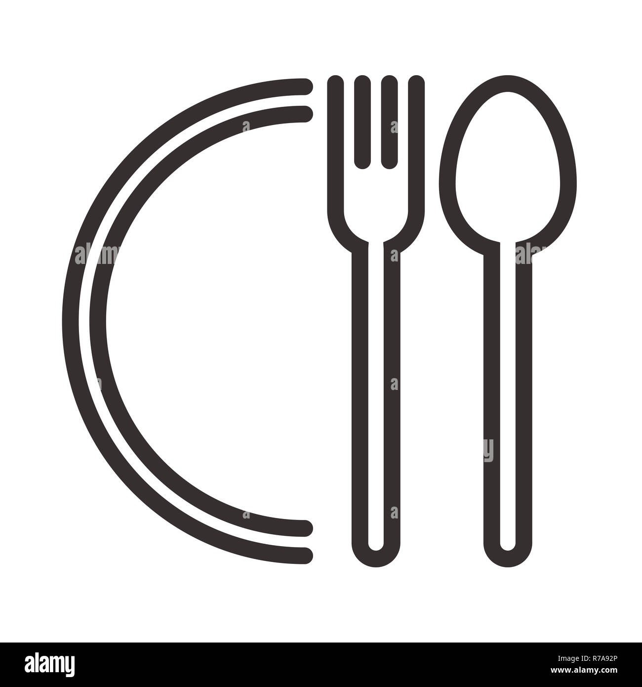 Plate, fork and spoon sign isolated on white background Stock Photo - Alamy