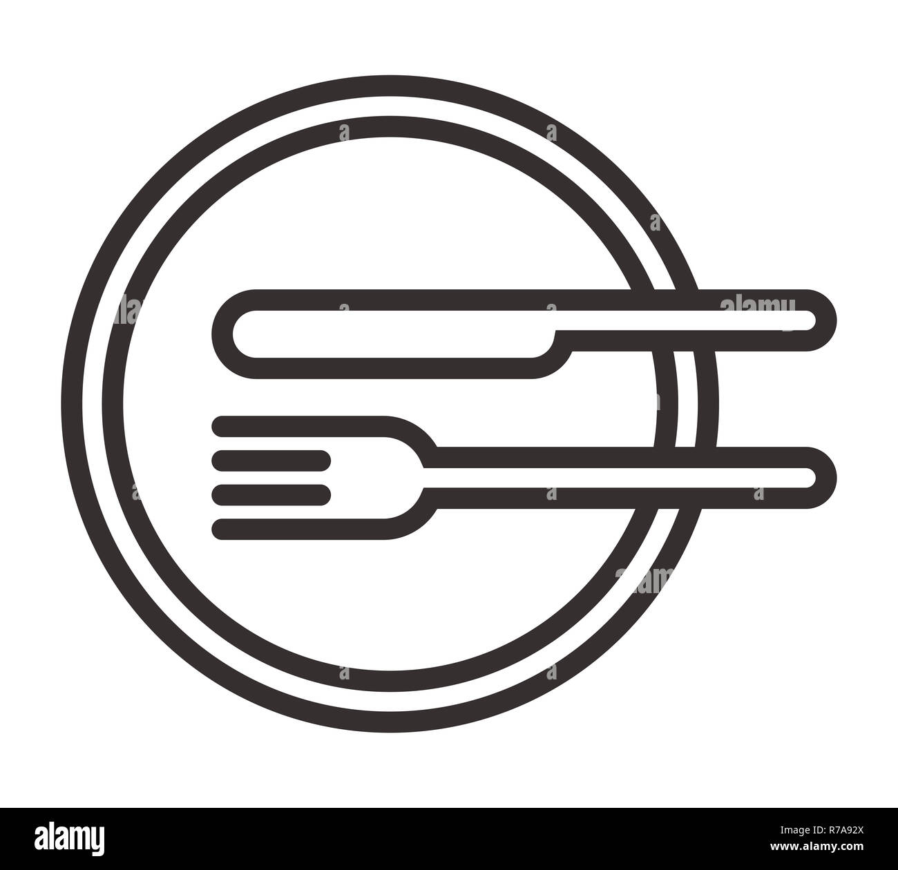 Plate, knife and fork sign isolated on white background Stock Photo - Alamy