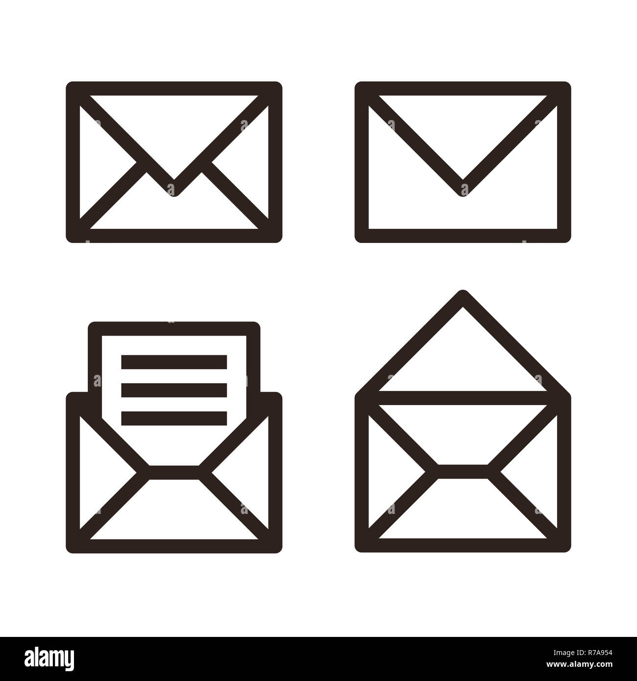 Mail icon set. Envelope sign isolated on white background Stock Photo ...
