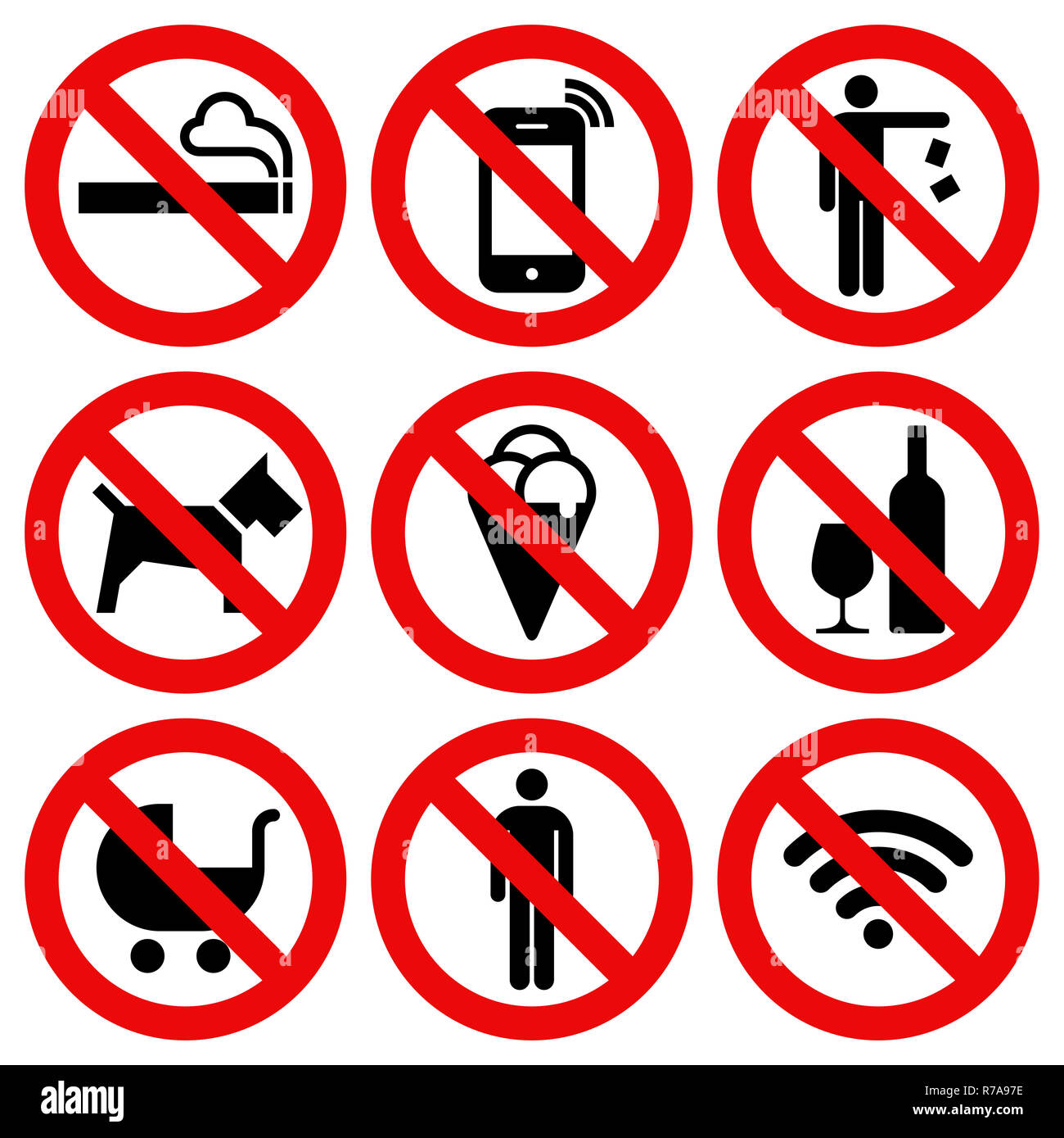 Set of Prohibited No Stop Sign isolated on white background Stock Photo ...