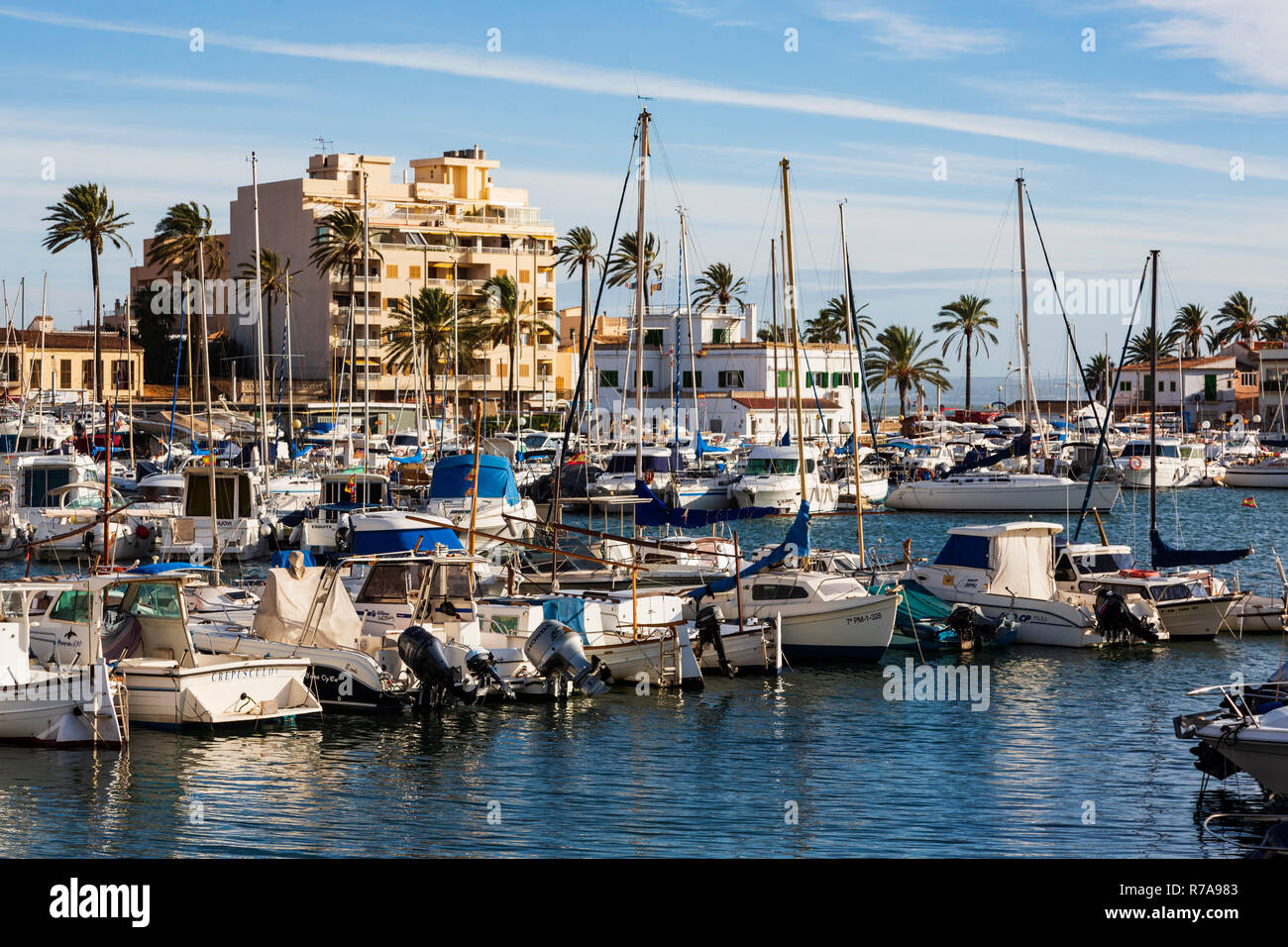 View of Portixol harbour and marina, Palma, Palma de Mallorca, Mallorca ...