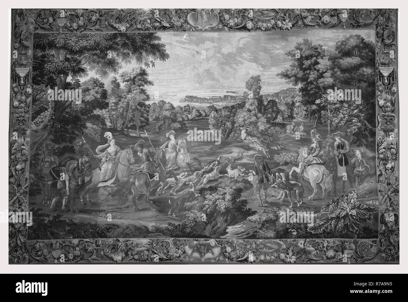 Landscape with ladies and gentlemen on stag-hunt Stock Photo - Alamy