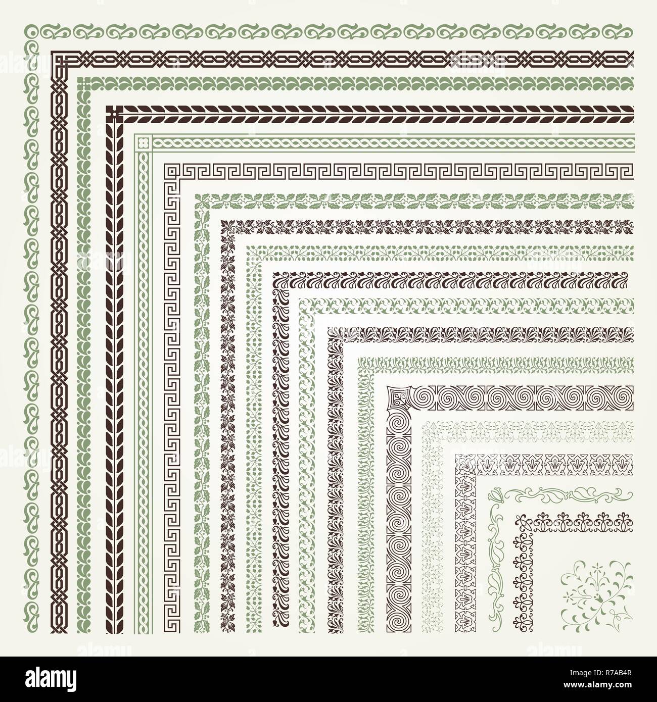 Set of decorative seamless ornamental border with corner Stock Vector ...