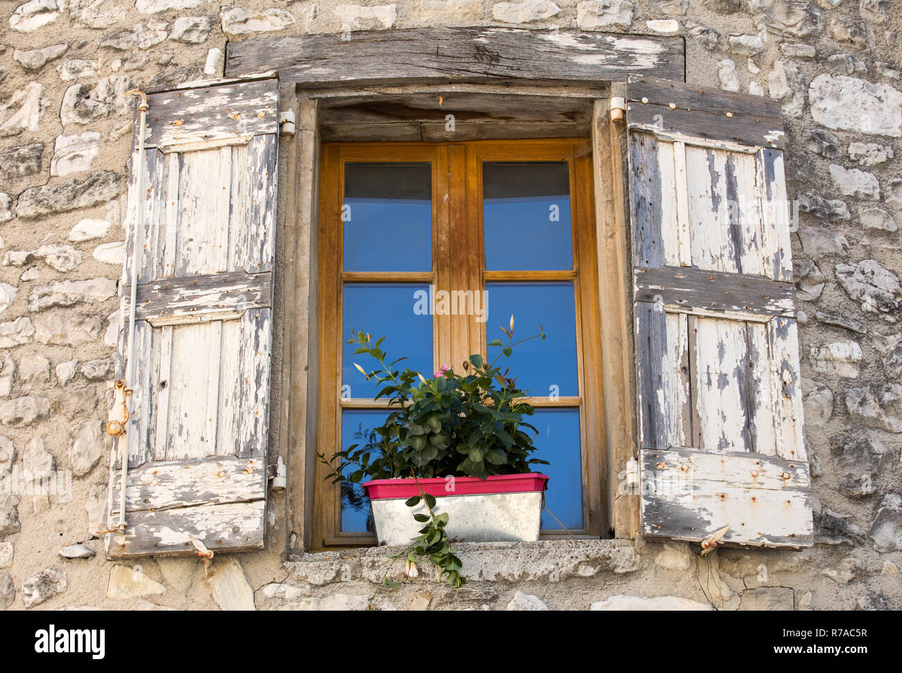 Old stone house with wooden shutters, Provence, France Stock Photo - Alamy