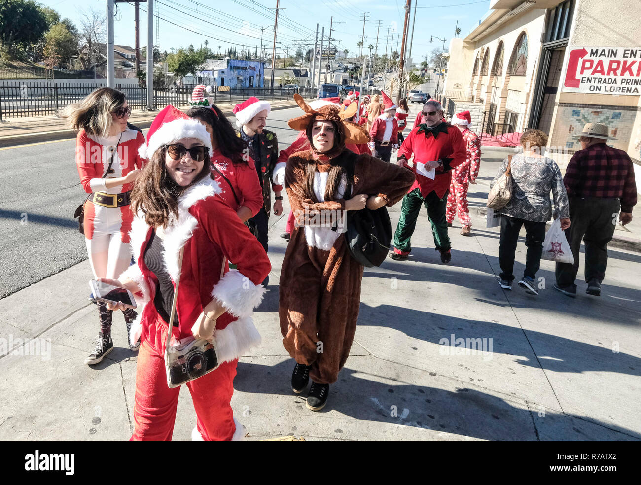 Los Angeles, USA. 8th Dec, 2018. Revelers take part in the 2018 ...