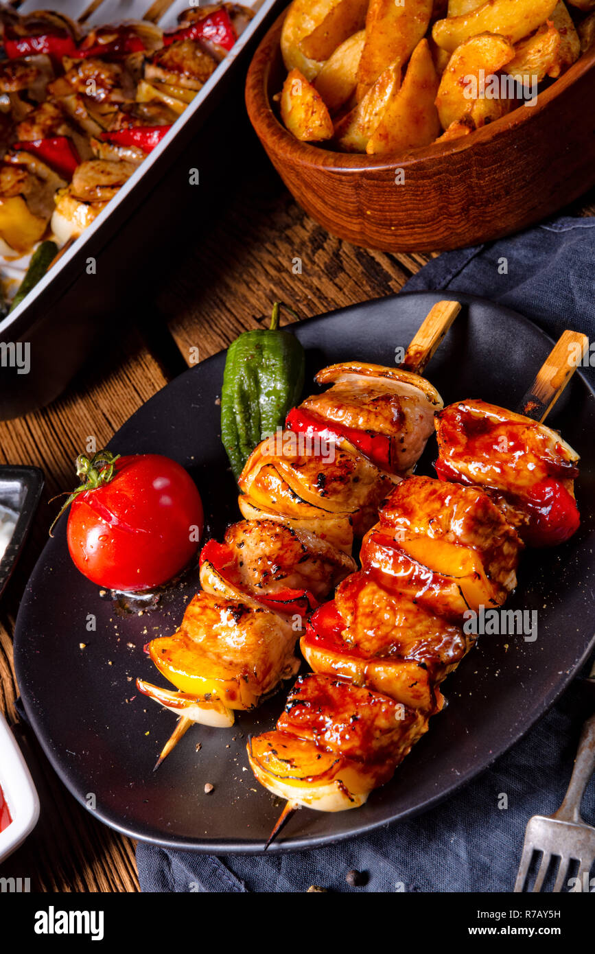 original hungarian shashlik with onion and paprika Stock Photo - Alamy