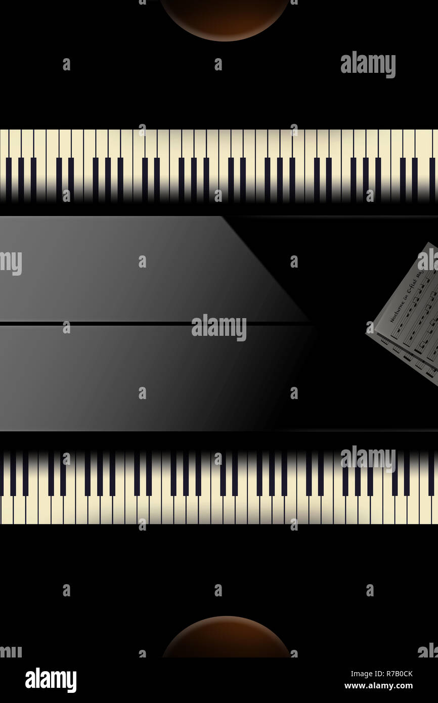 Back to back pianos seen from above are lined up for a duet performance ...