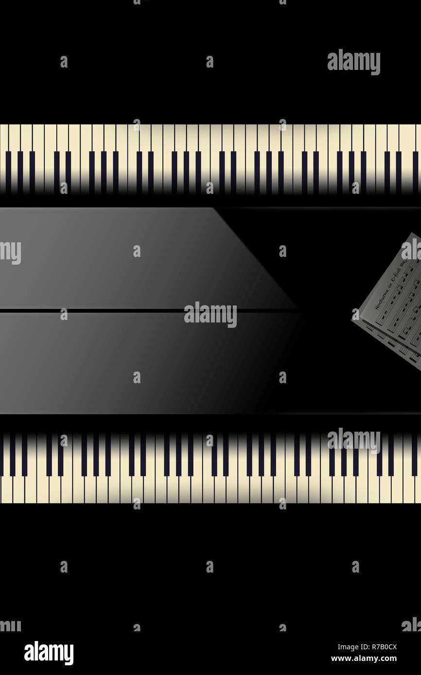 Back to back pianos seen from above are lined up for a duet performance ...