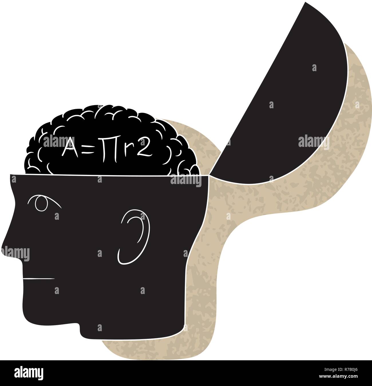 Black and white symbolic drawing of the head and of elements ...