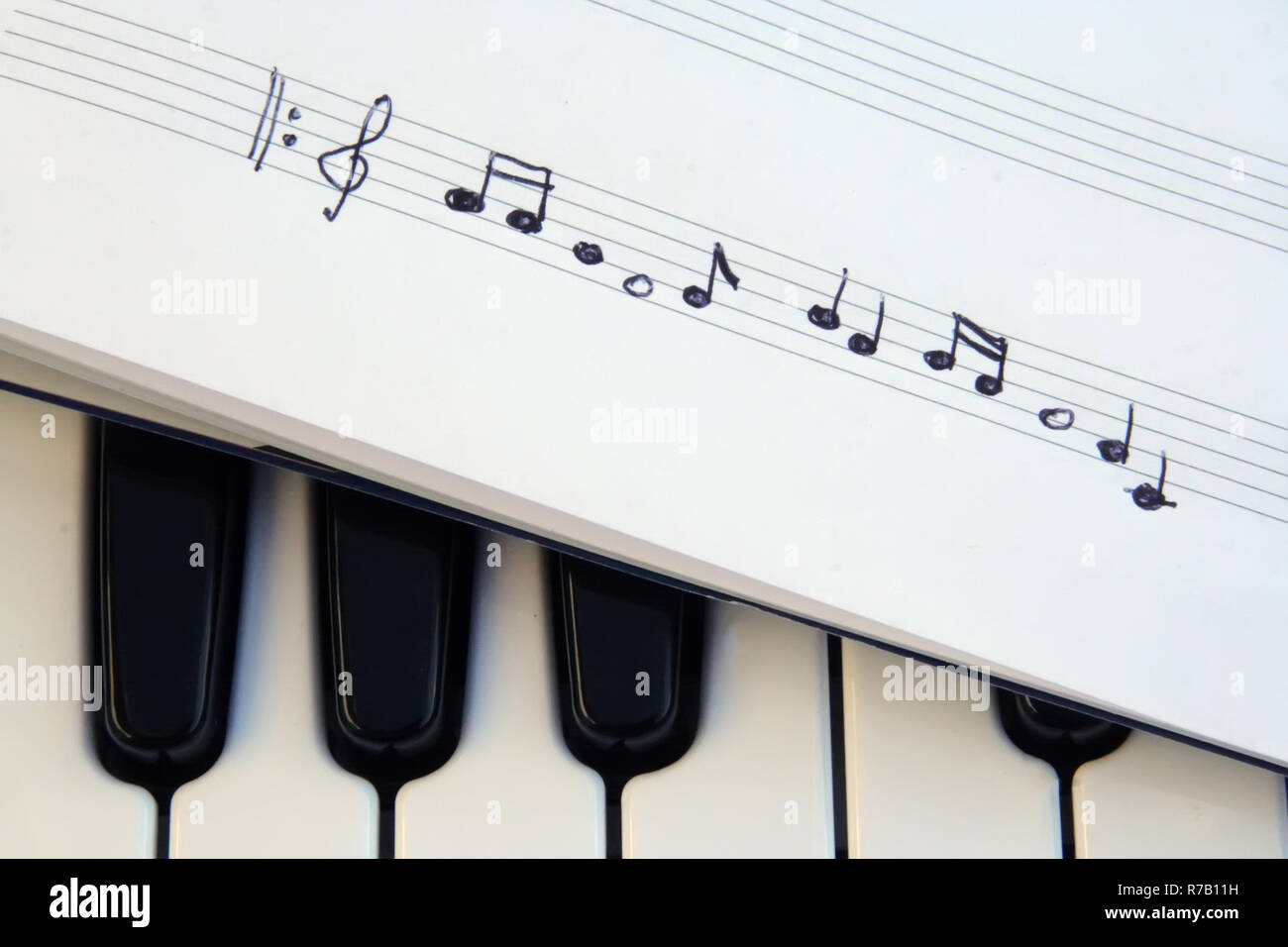 Piano keyboard and musical notes. Musical notes on a piano keyboard ...