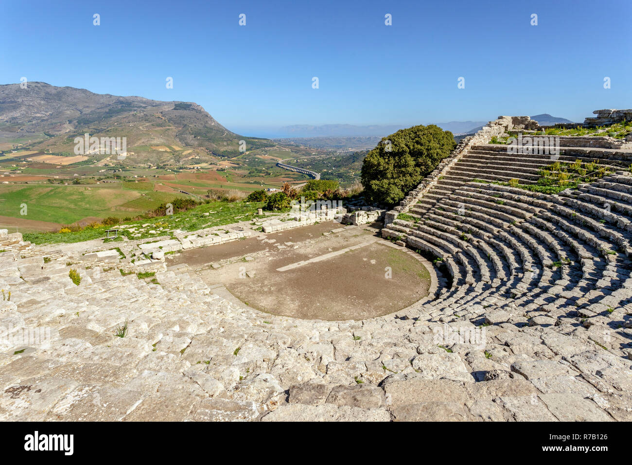 Semi-circular Greek theater of Segesta, on top of Monte Barbaro ...