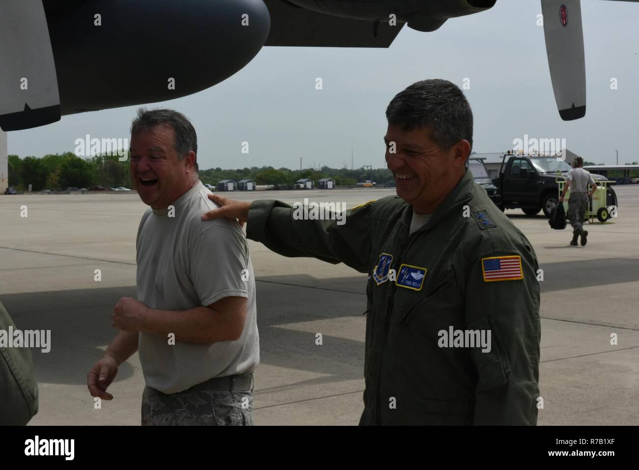 U.S. Air Force Maj. Gen. D. Todd Kelly (right) jokes with an N.C. Air ...