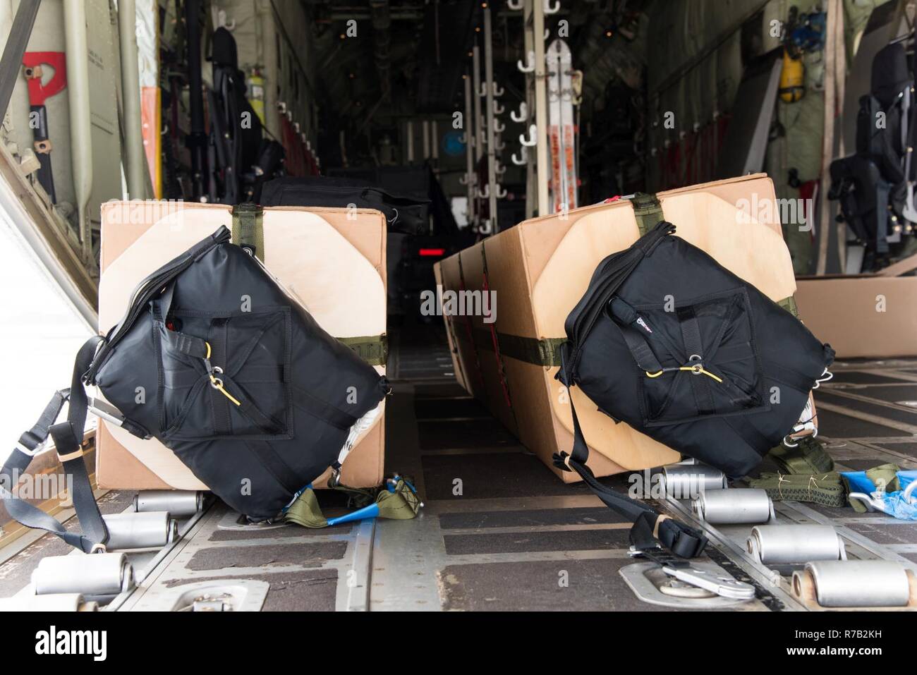 U.S. Navy weather buoys are strapped down in a WC-130J Super Hercules ...