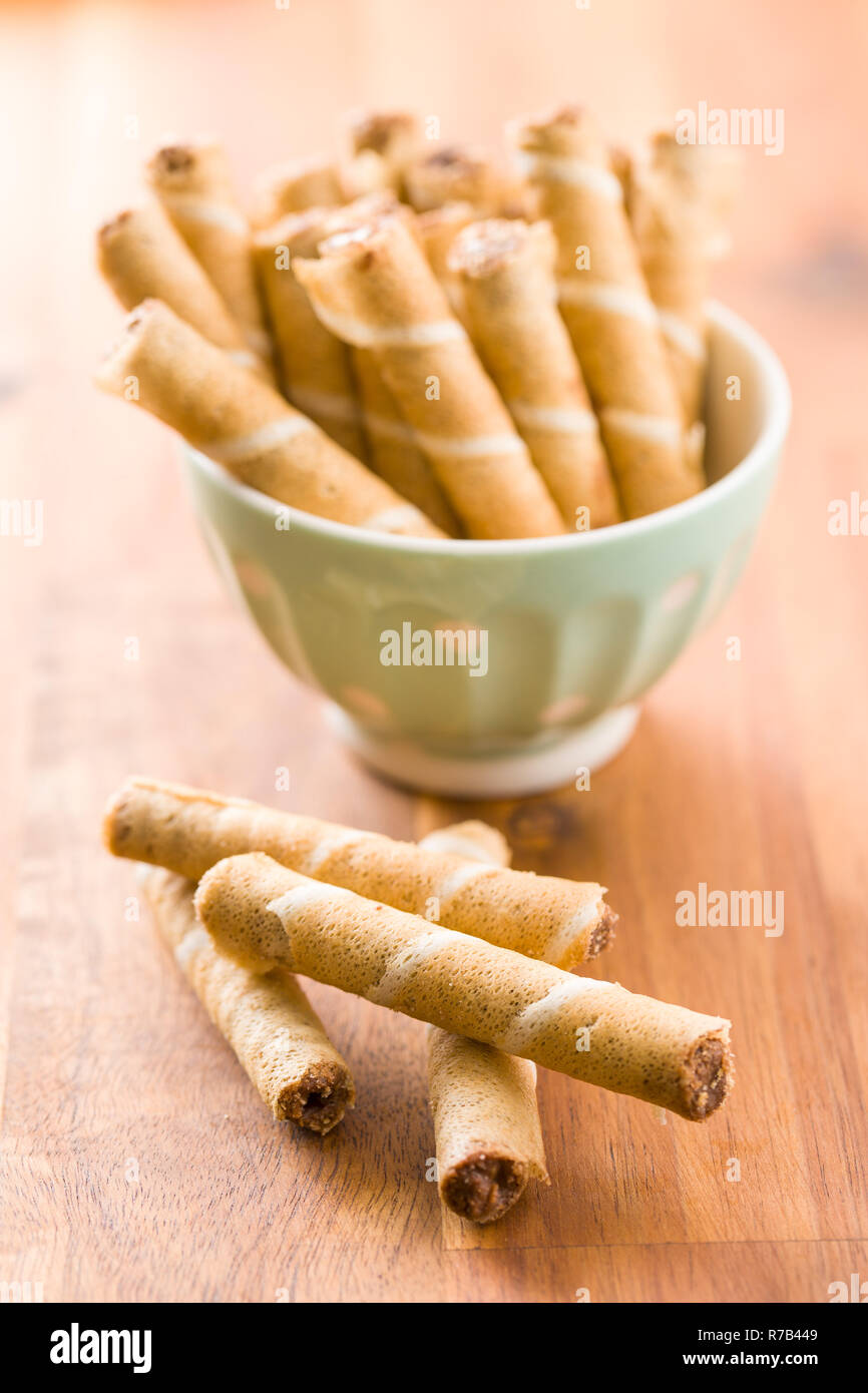 Sweet chocolate waffle rolls Stock Photo - Alamy