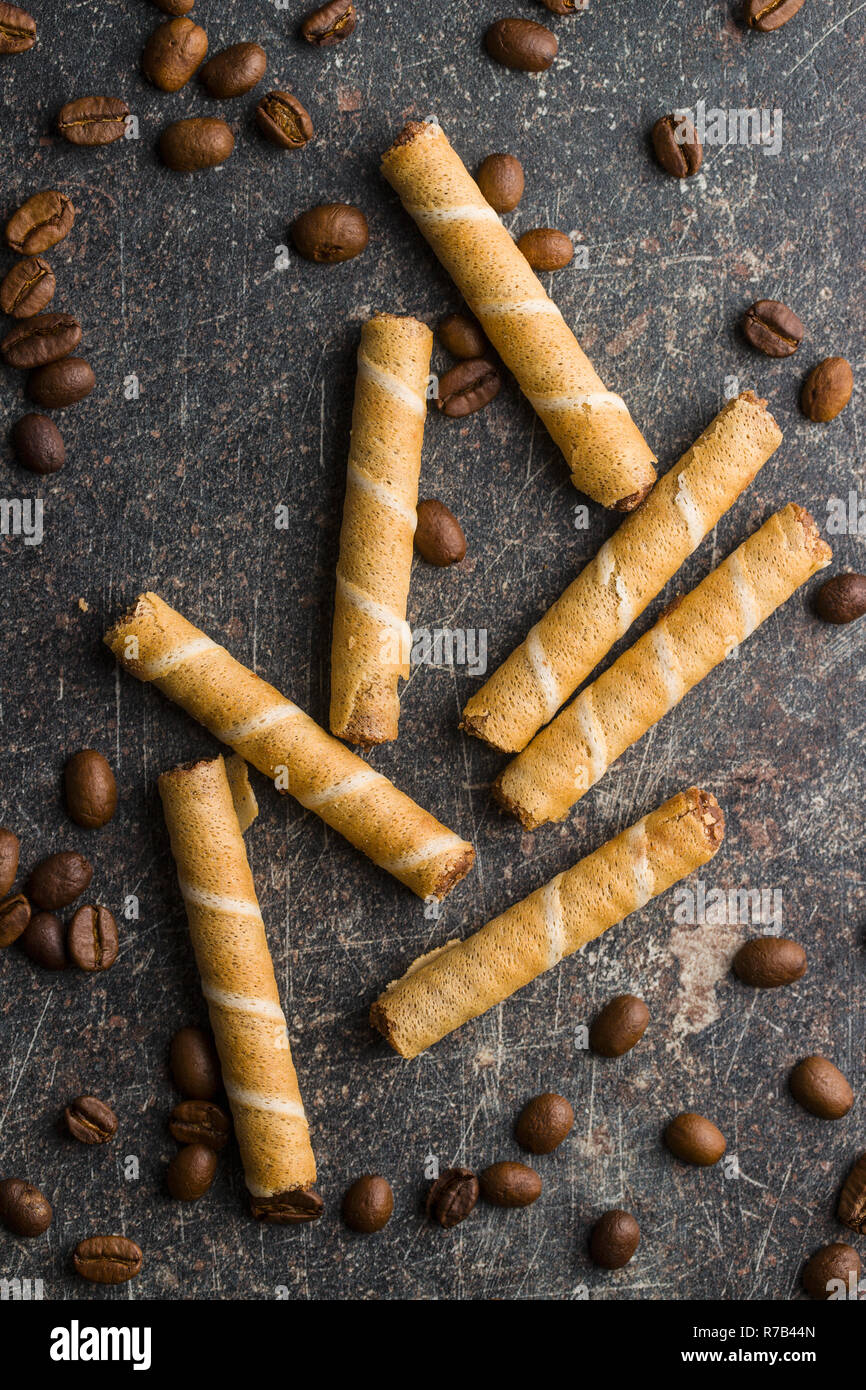 Sweet chocolate waffle rolls Stock Photo - Alamy