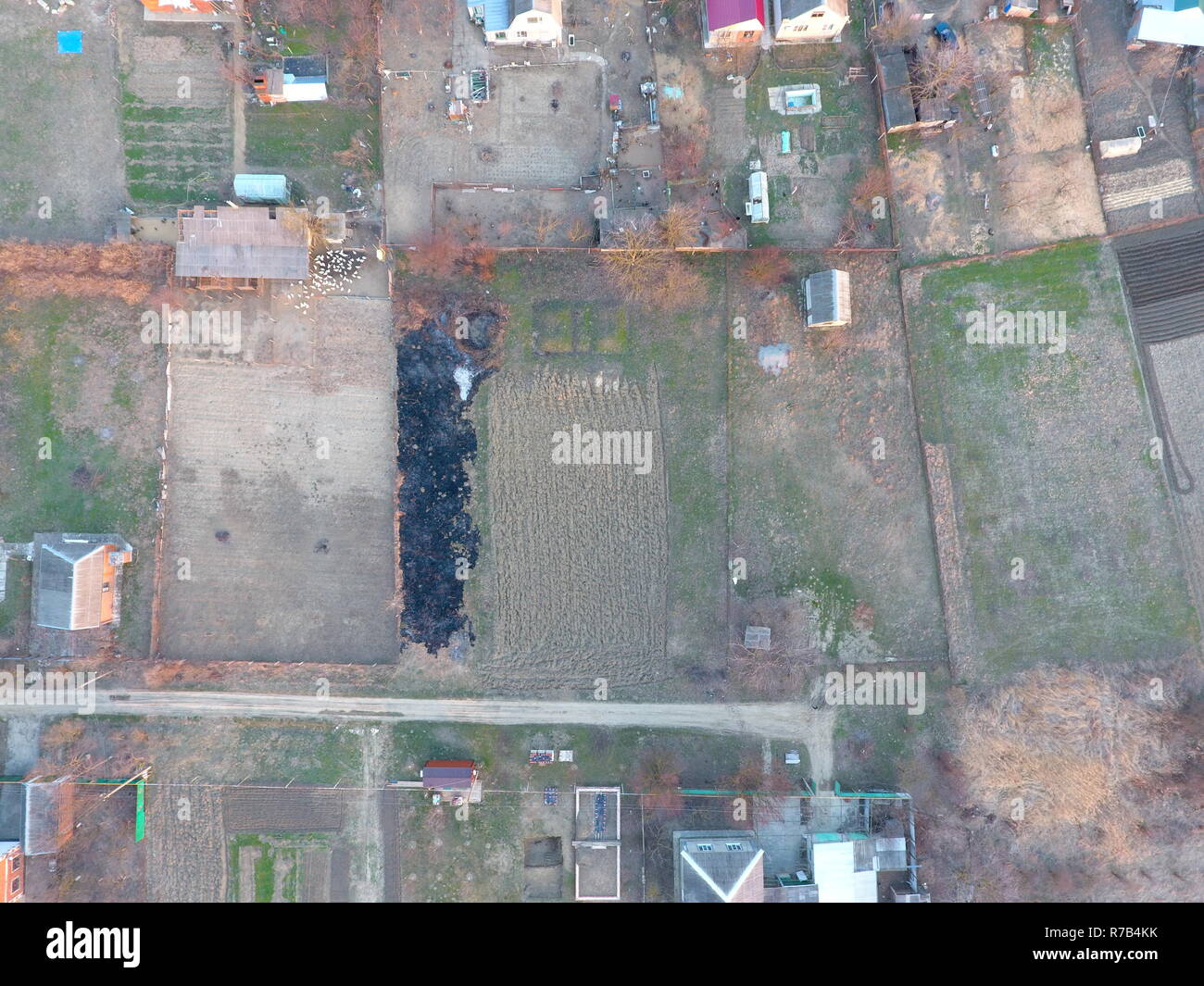 Plots of land for building. Compound and vegetable gardens. View from ...