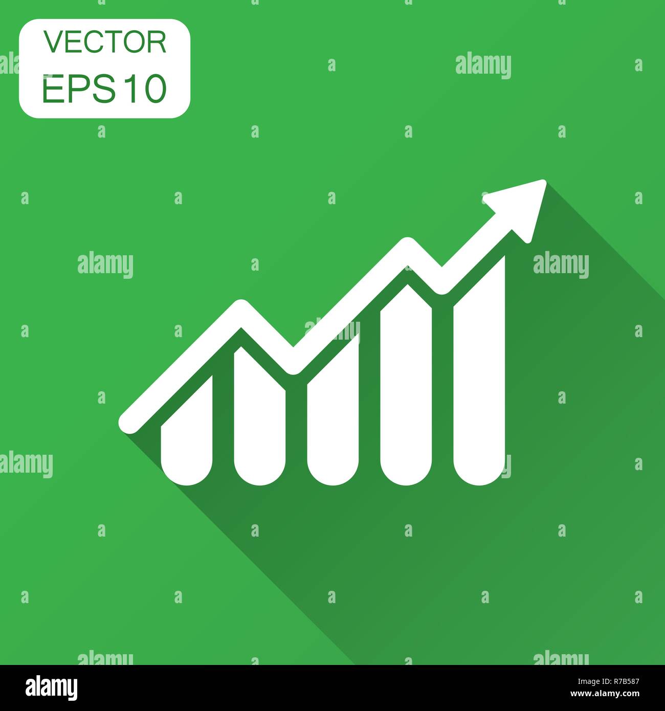 Growing bar graph icon in flat style. Increase arrow vector ...