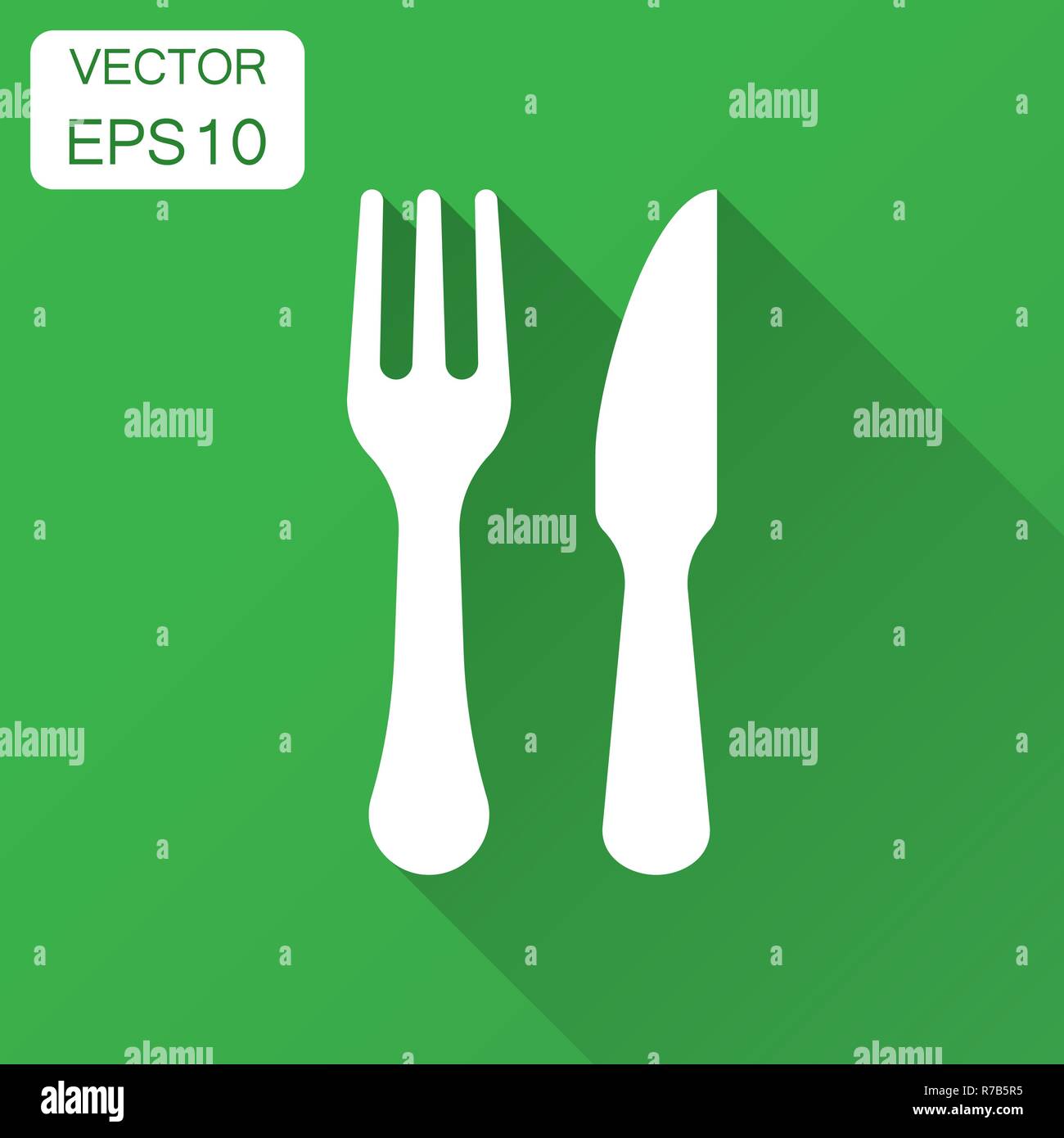 Fork and knife restaurant icon in flat style. Dinner equipment vector ...