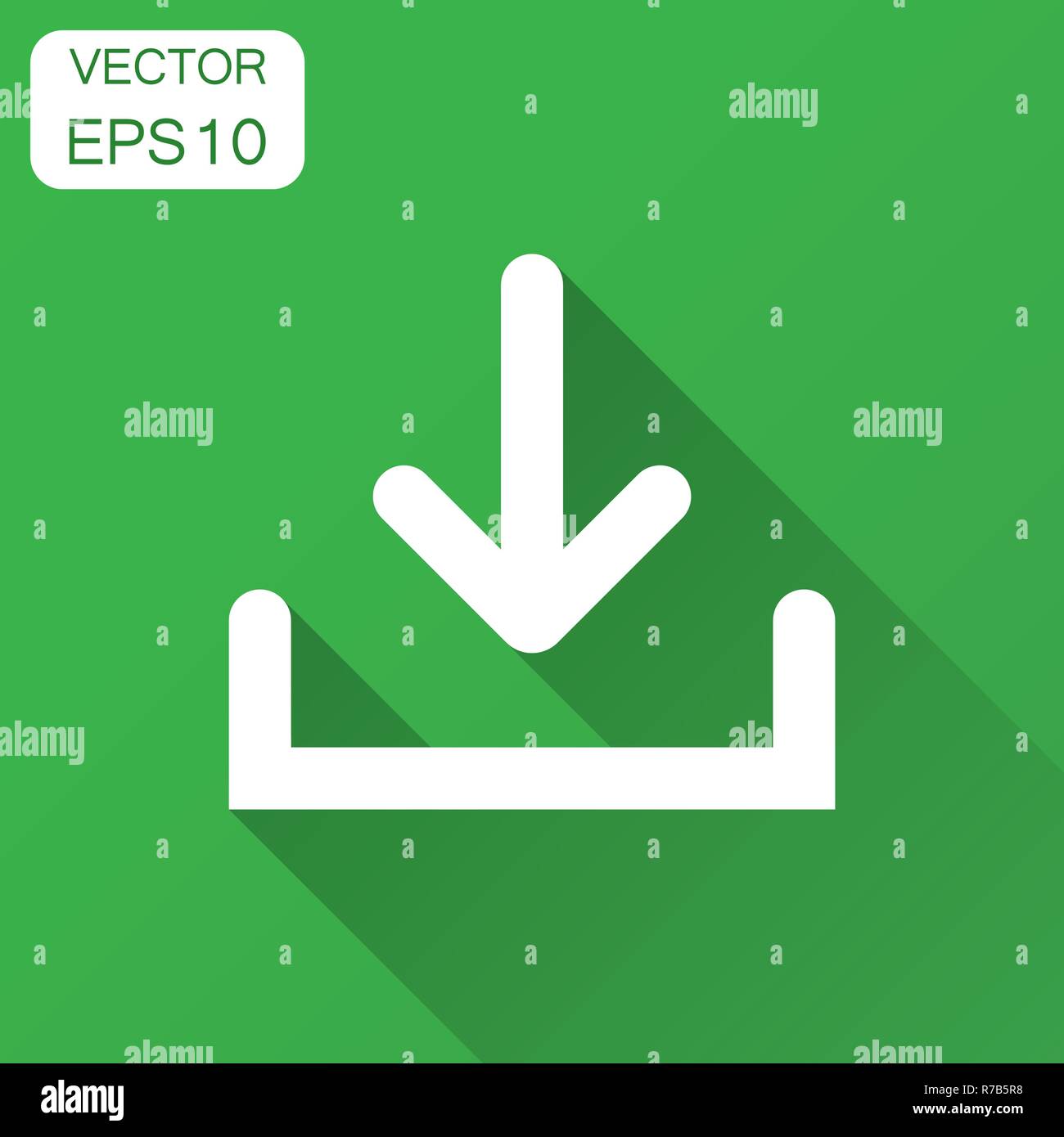 Download file icon in flat style. Arrow down downloading vector illustration with long shadow ...