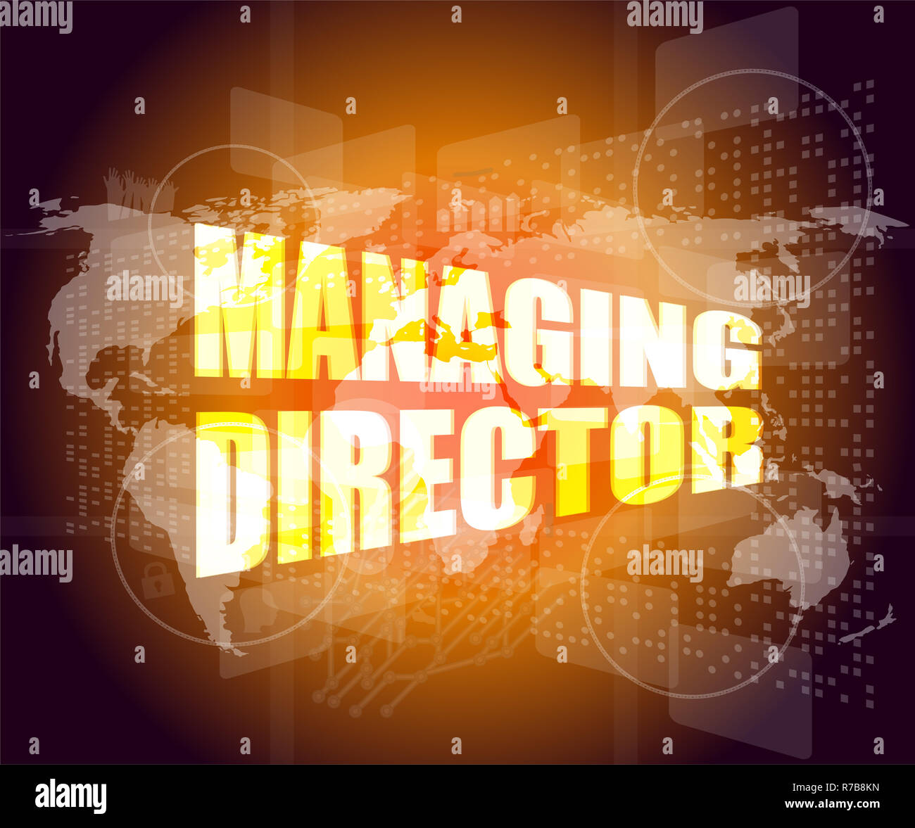 managing directors words on digital screen background with world map ...