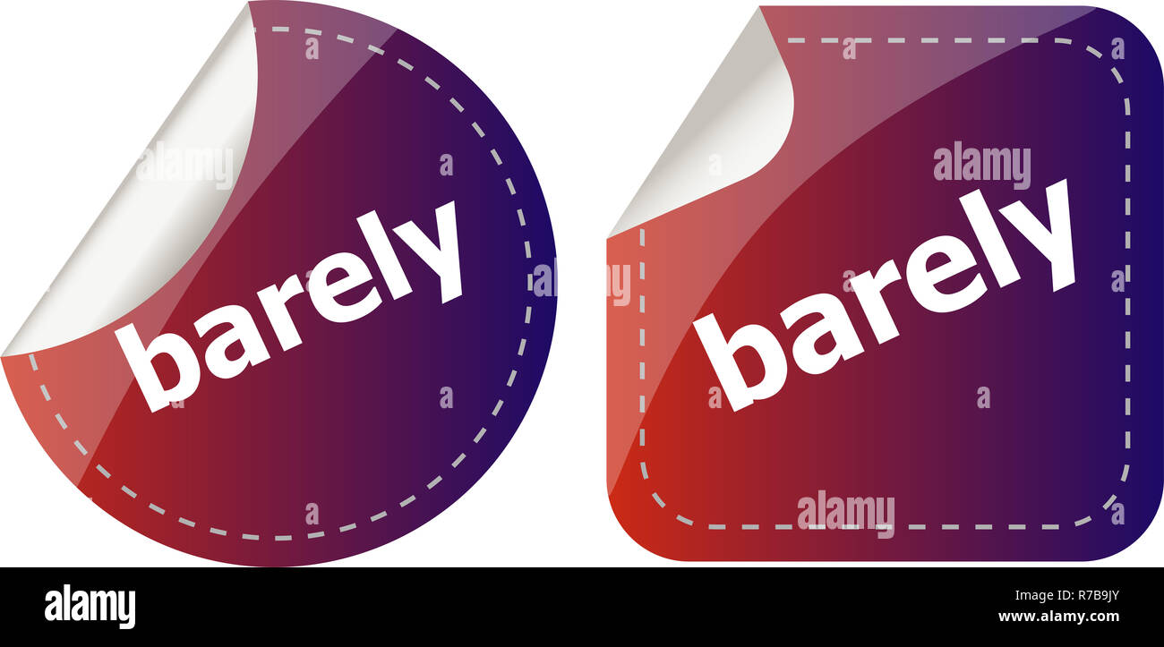 barely word on stickers button set, business label Stock Photo - Alamy