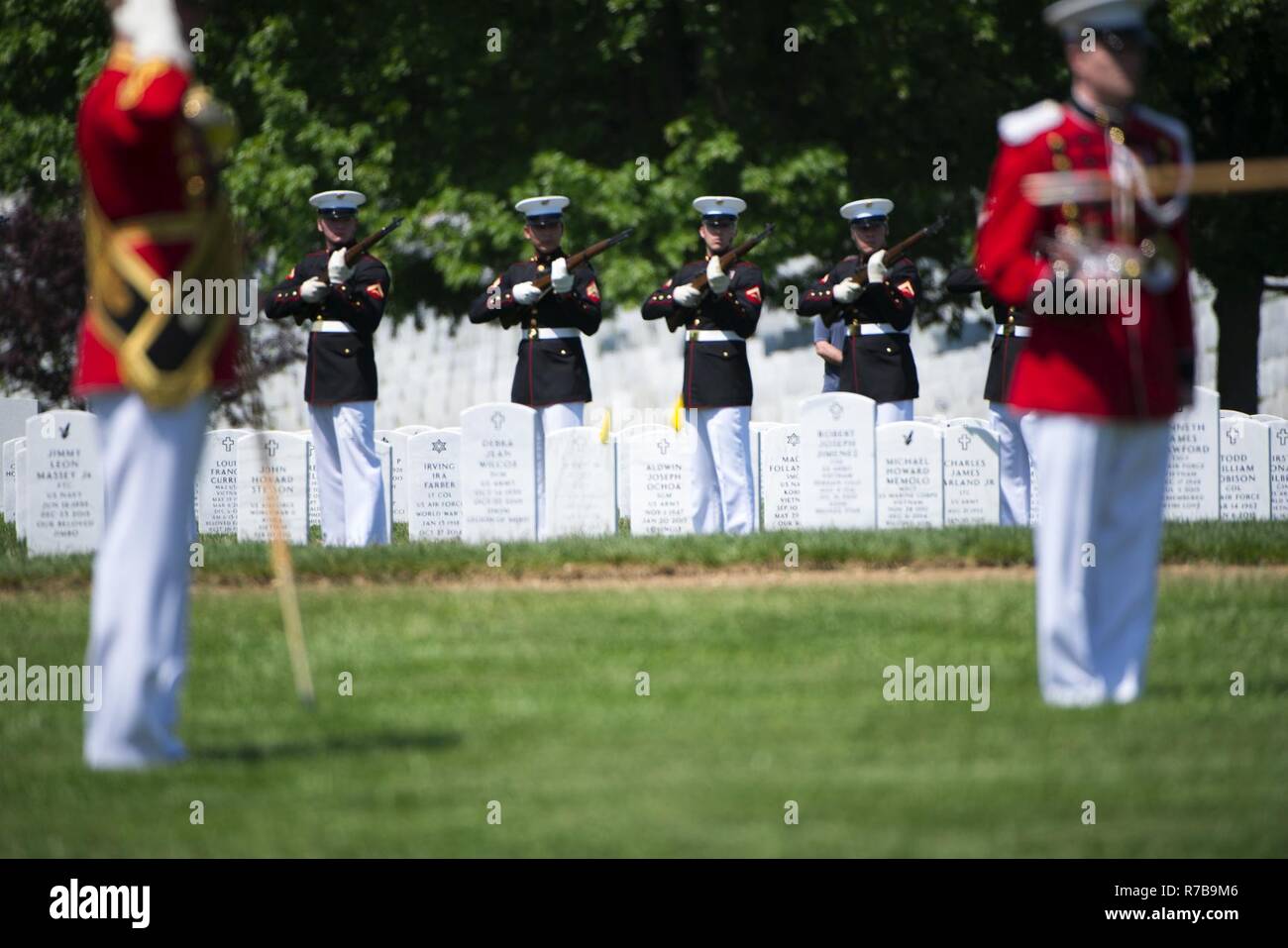 Marines from Marine Barracks Washington perform a three rifle volley ...