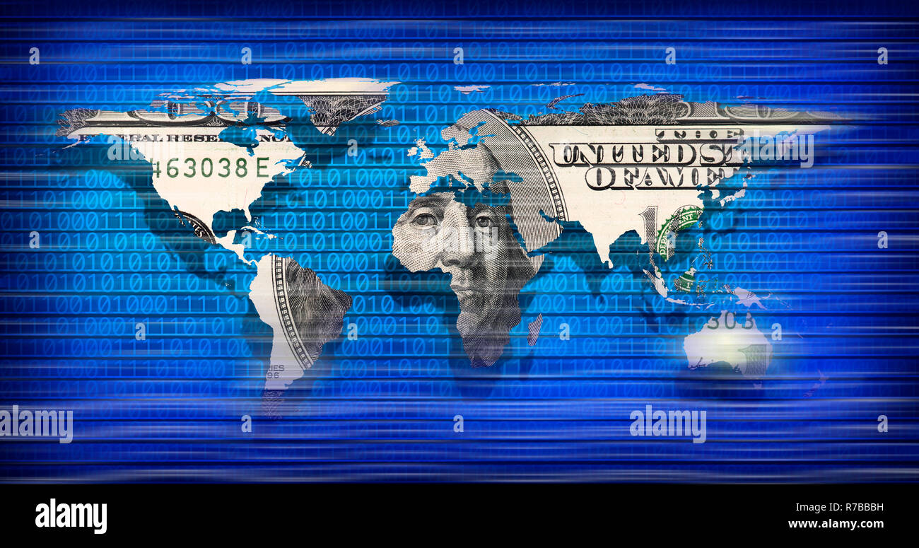 world map on dollar bill background Stock Photo - Alamy