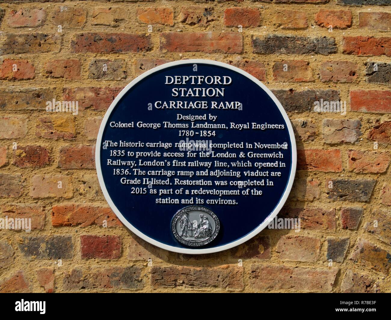 Deptford, London, United Kingdom - August 13, 2018: Blue plaque marking ...