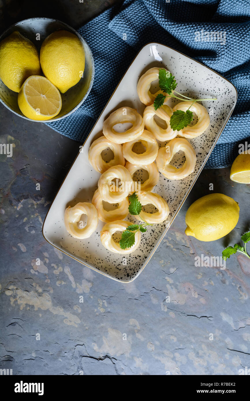 Traditional French Cruller Donuts with lemon glaze Stock Photo - Alamy