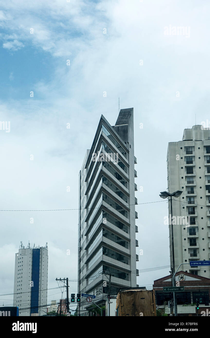 modern sophisticated mirrored triangular pointed building city Sao ...